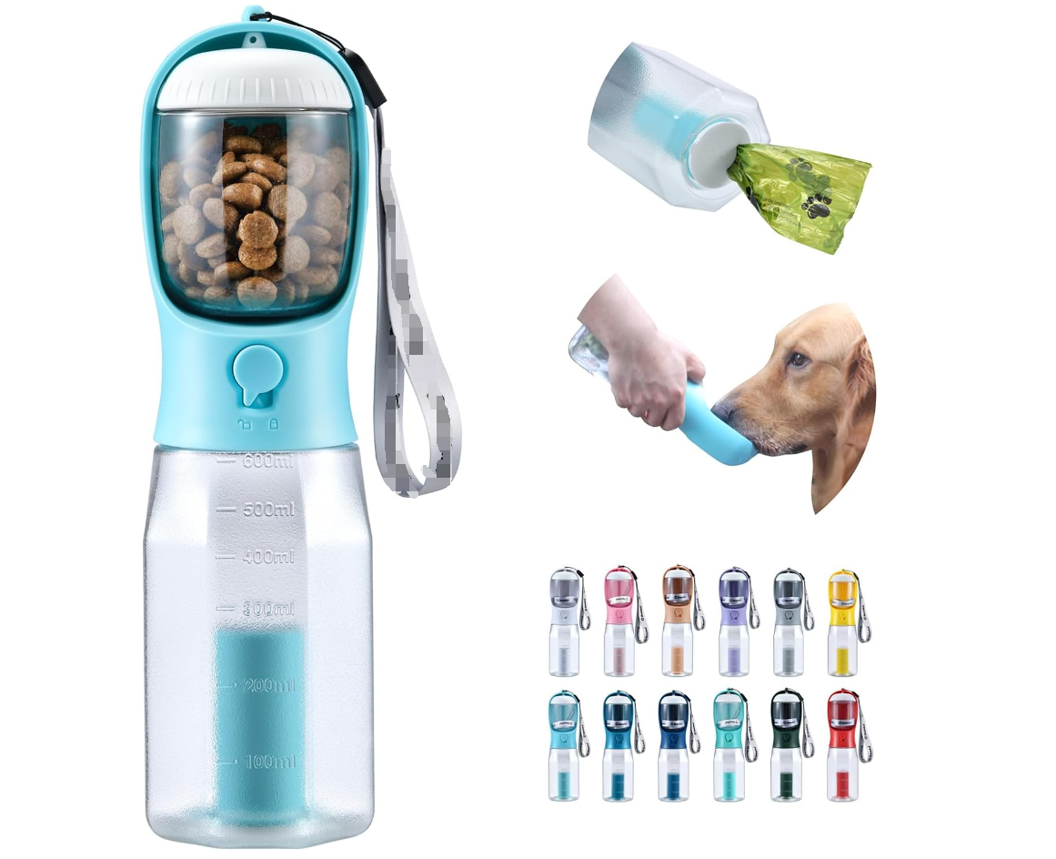 Dog Water Bottle With Food Container & Poop Bag Holder, Travel Water ...