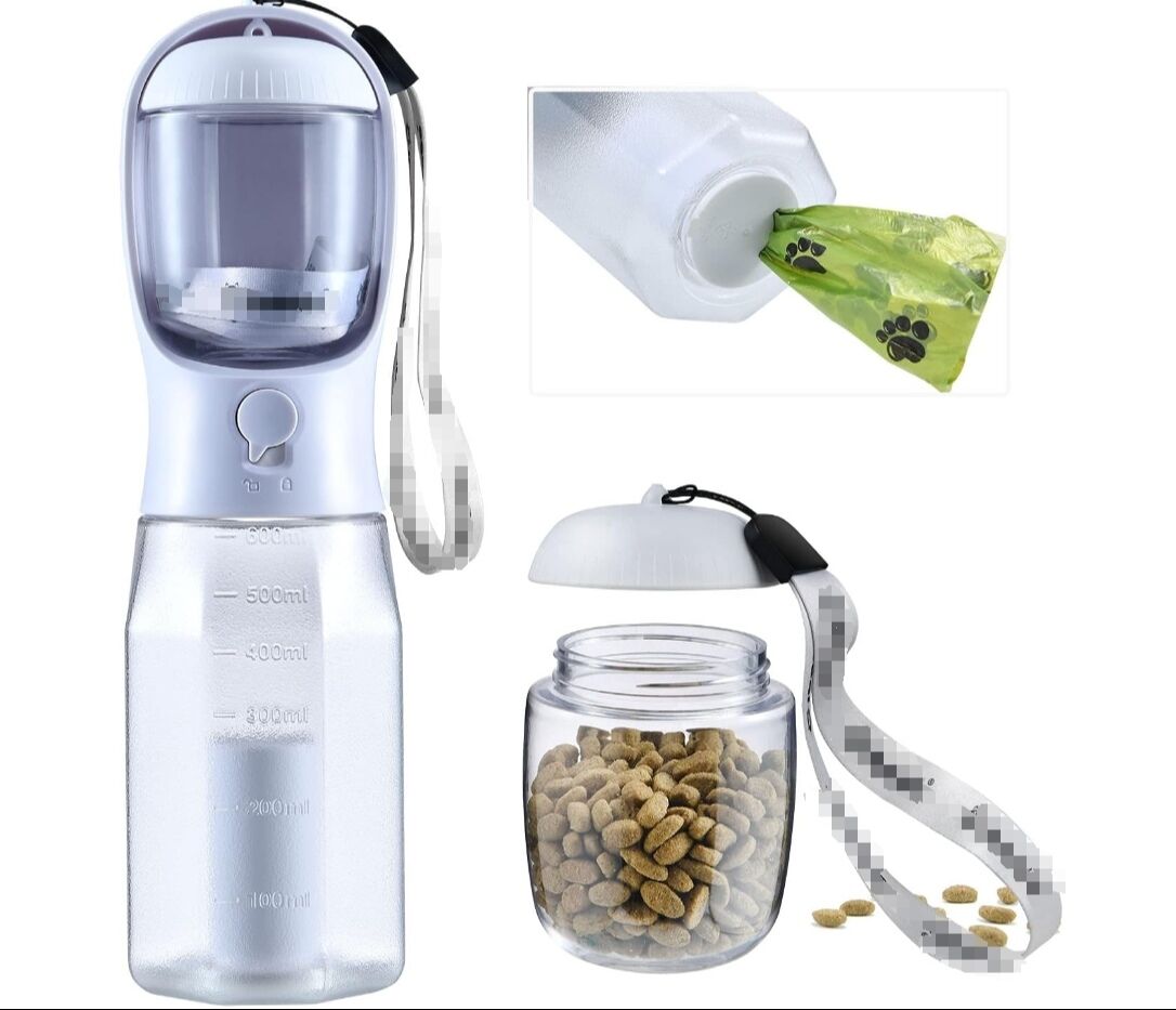 Dog Water Bottle With Food Container & Poop Bag Holder, Travel Water ...