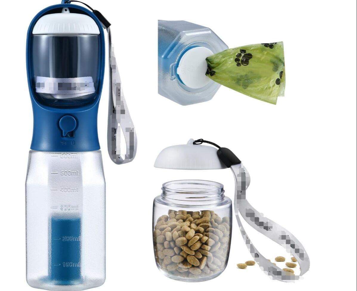 Dog Water Bottle With Food Container & Poop Bag Holder, Travel Water ...