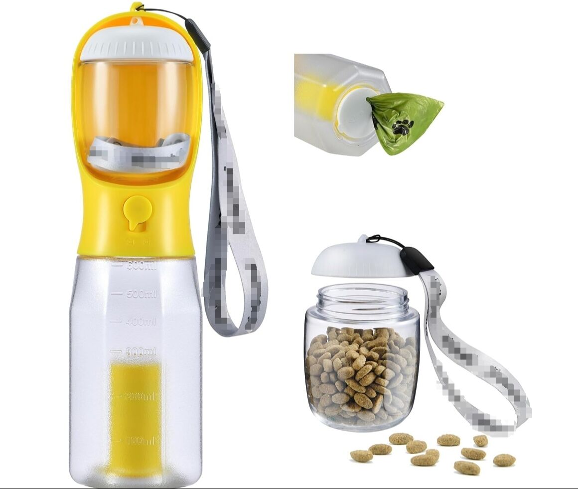 Dog Water Bottle With Food Container & Poop Bag Holder, Travel Water ...