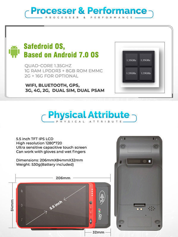 Andrio D 7.0 4g 3g Wifi+bt Handheld Smart Pos Terminal For Mall Hcc ...
