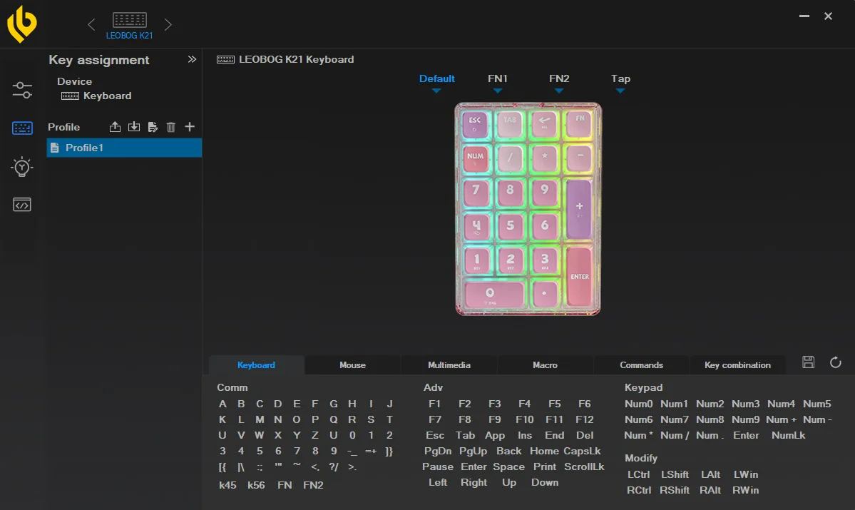 Leobog K21 Bluetooth Number Pad Mechanical Numeric Keypad 21 Key ...