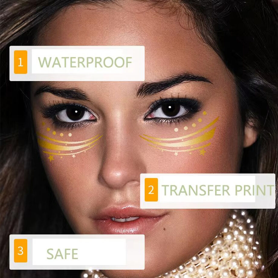 Metallic Gold Small Size Temporary Face Tattoo Waterproof Bronzing Face ...