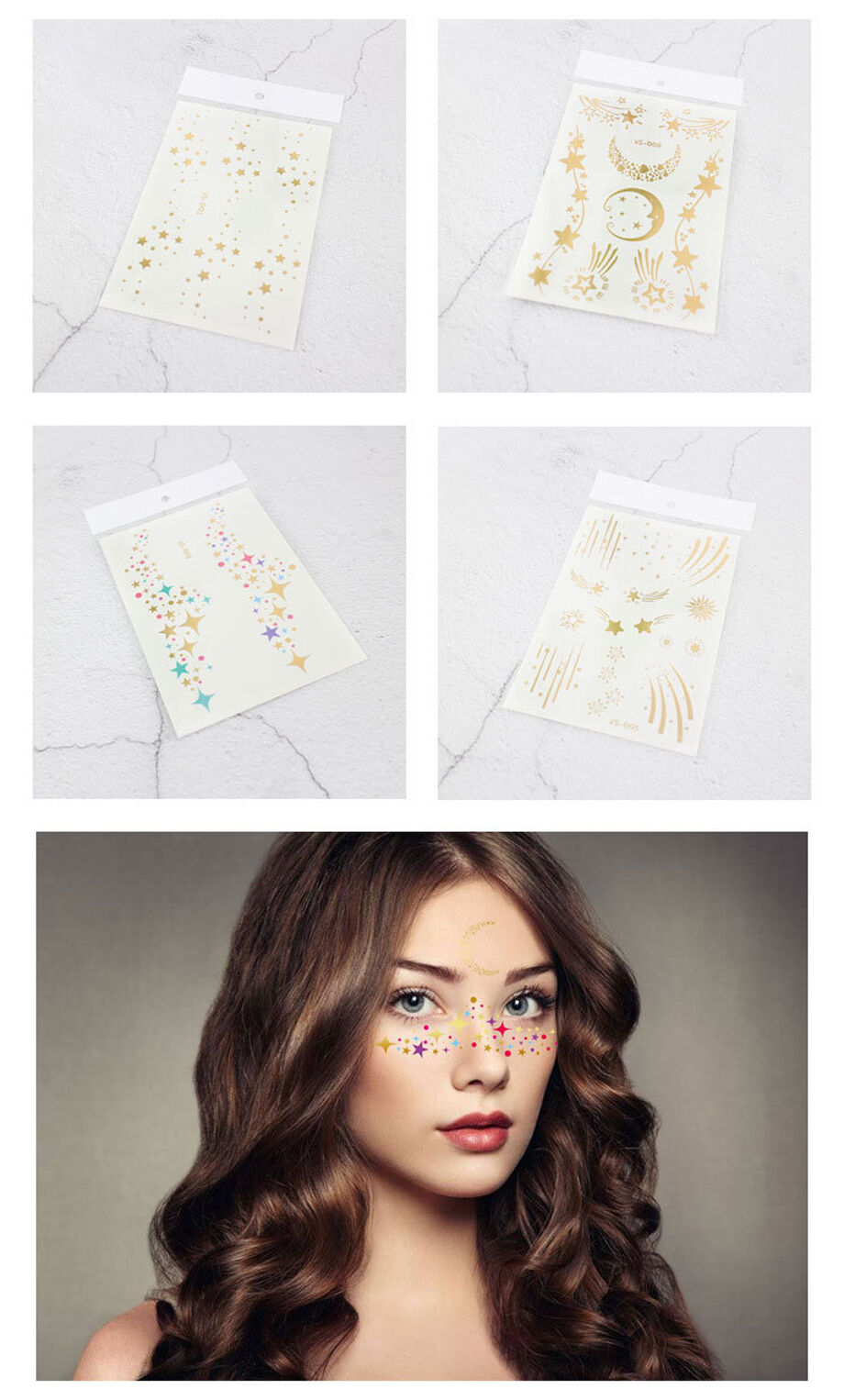 Metallic Gold Small Size Temporary Face Tattoo Waterproof Bronzing Face ...