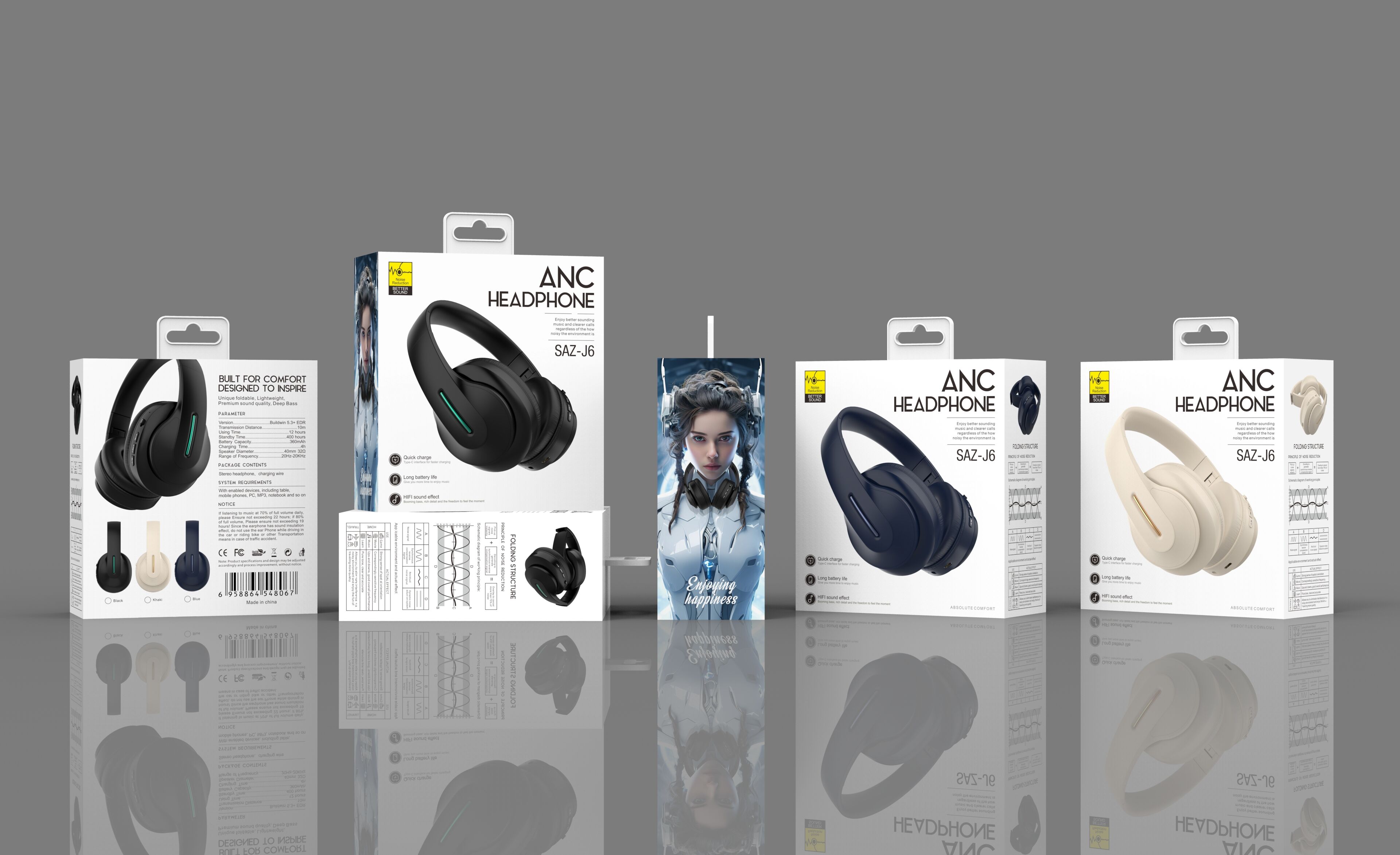 Saz-j6 Bt5.3 Type-c Charging 22hours Playback Anc Wireless Headset ...