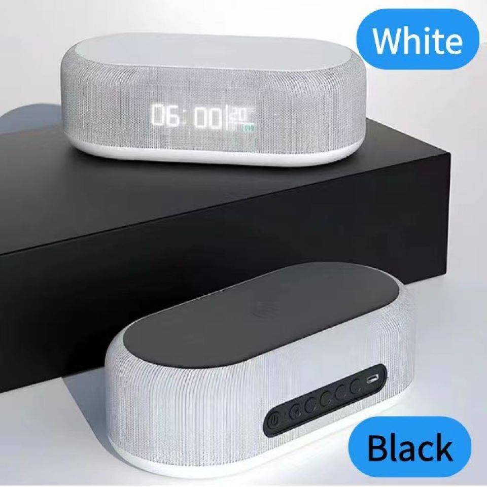 Fabric Led Alarm Clock Bluetooth Speaker Wireless Charger 15w - Expore ...