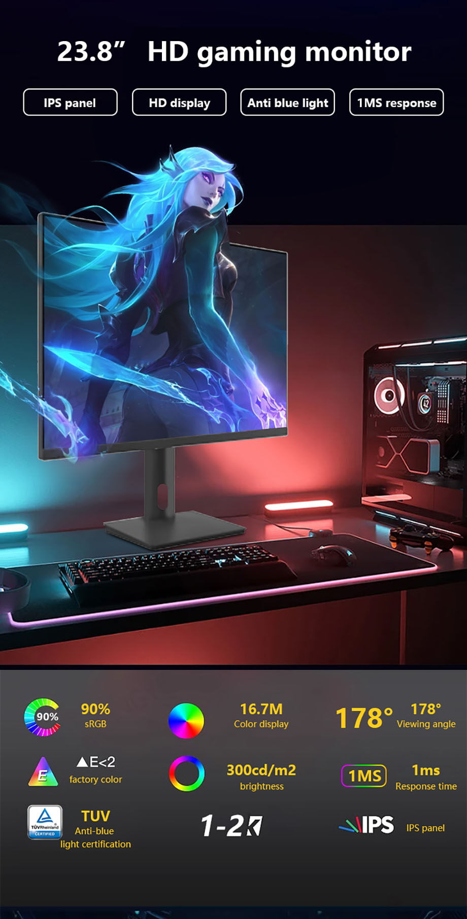 Factory Price 23.8 Inch Hd Gaming Monitor 1k 2k Gaming Monitor 165hz ...