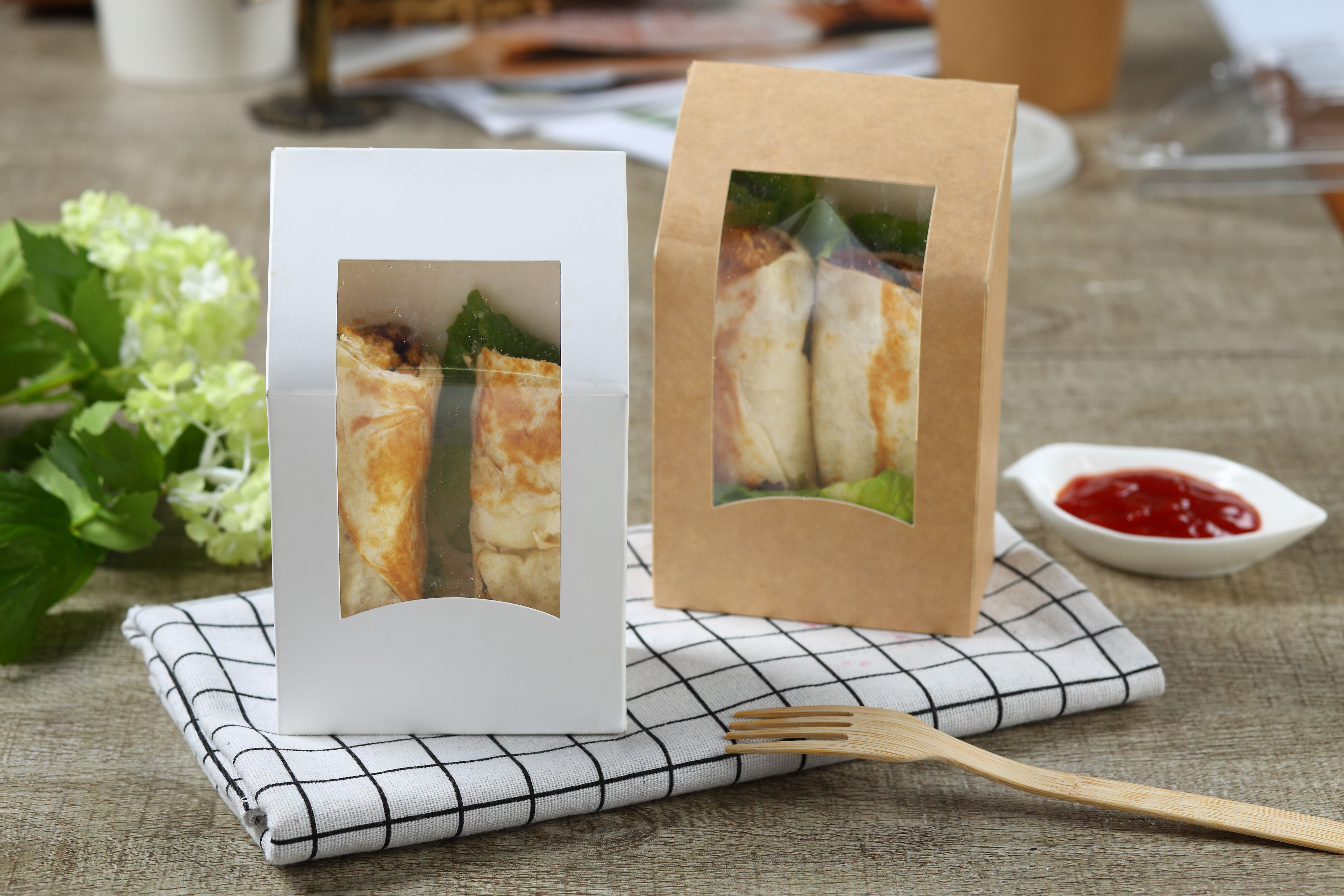 Wholesale Kraft Wrap Box-pla Window For Restaurant Supply Takeout Box ...