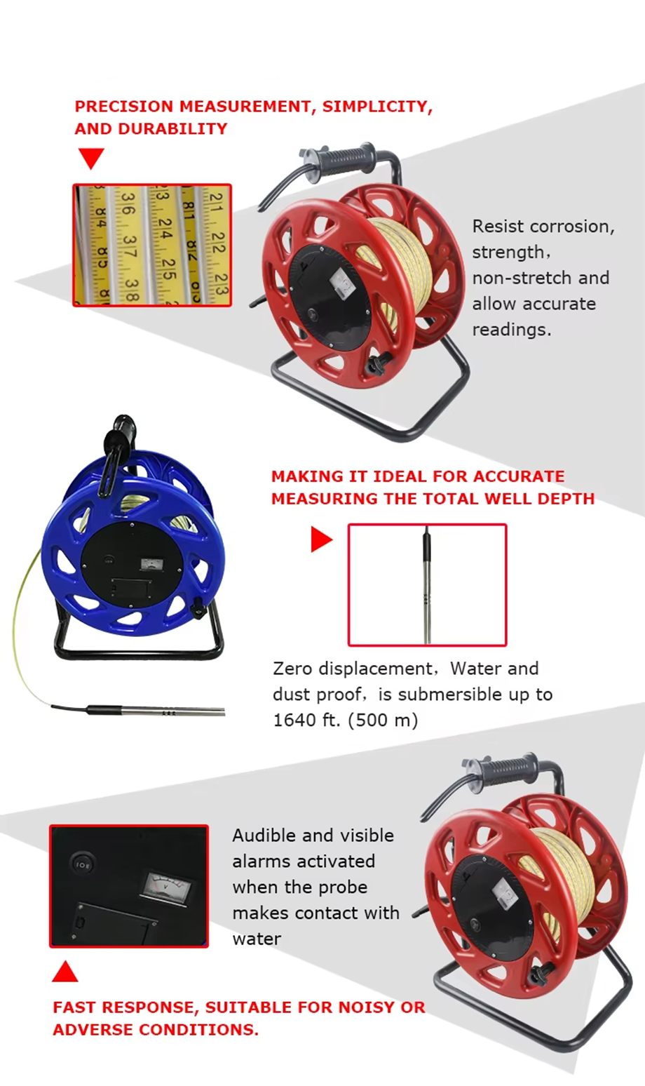 Strongfirst 0-500m Reel Type Submersible Water Depth Meter Dip Meter ...