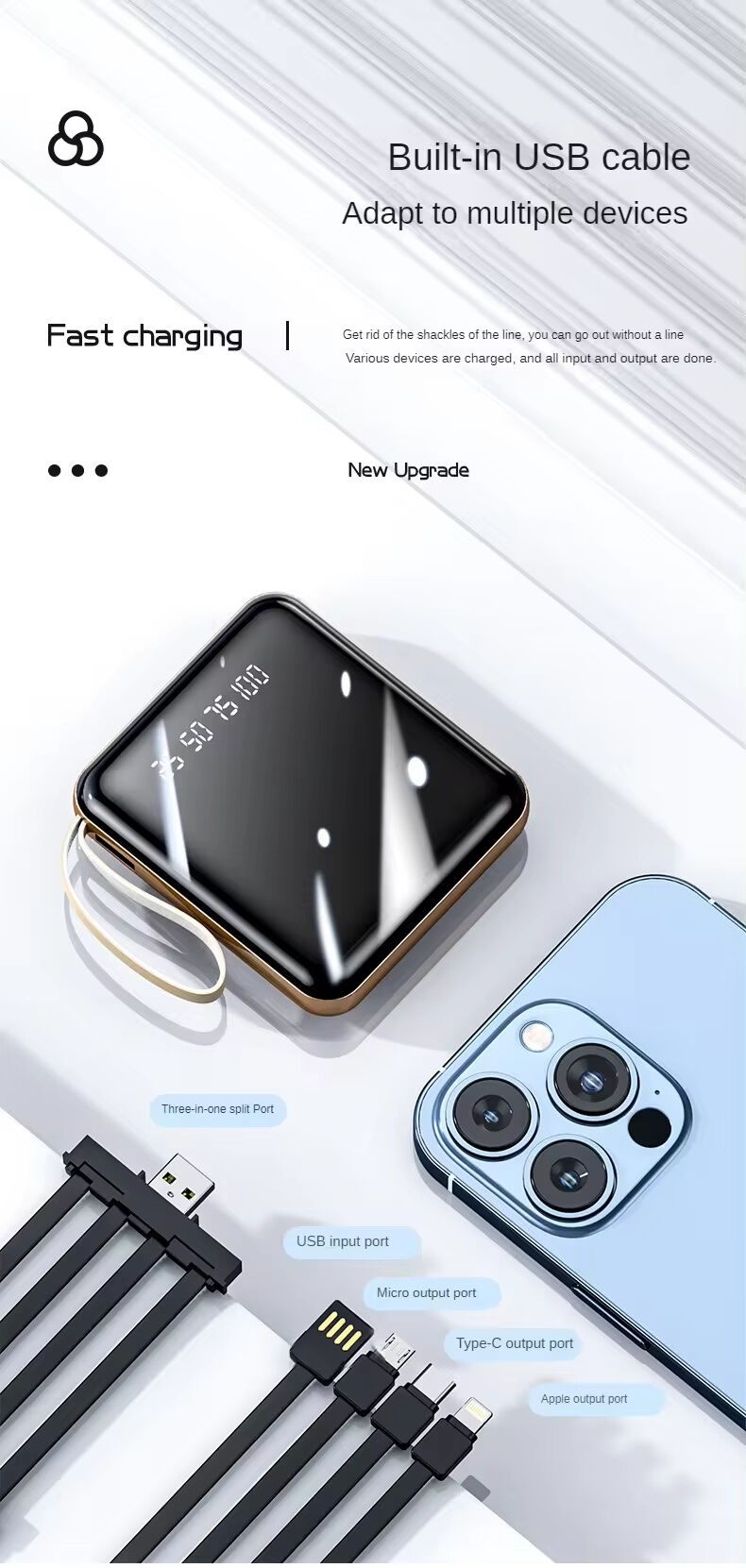 Customized Best Selling Mini Mirror Power Bank 5000mah Flashlight Led ...