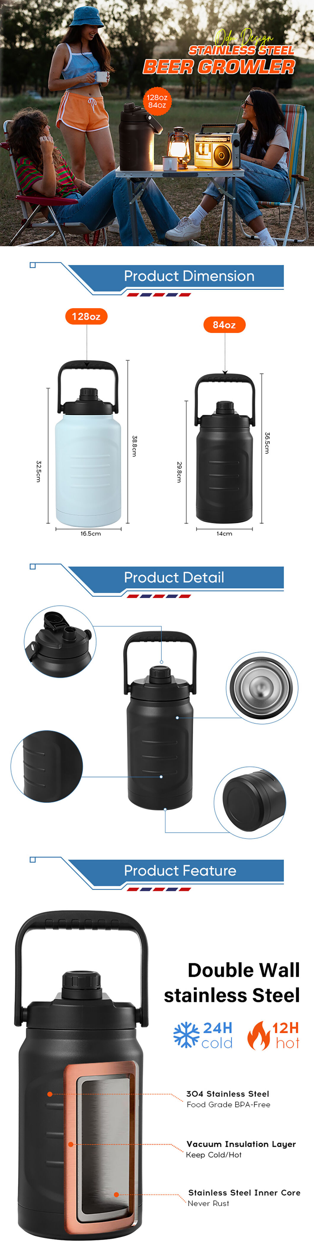 New Design Beer Jug Customized 84oz 128oz Double Wall Stainless Steel ...