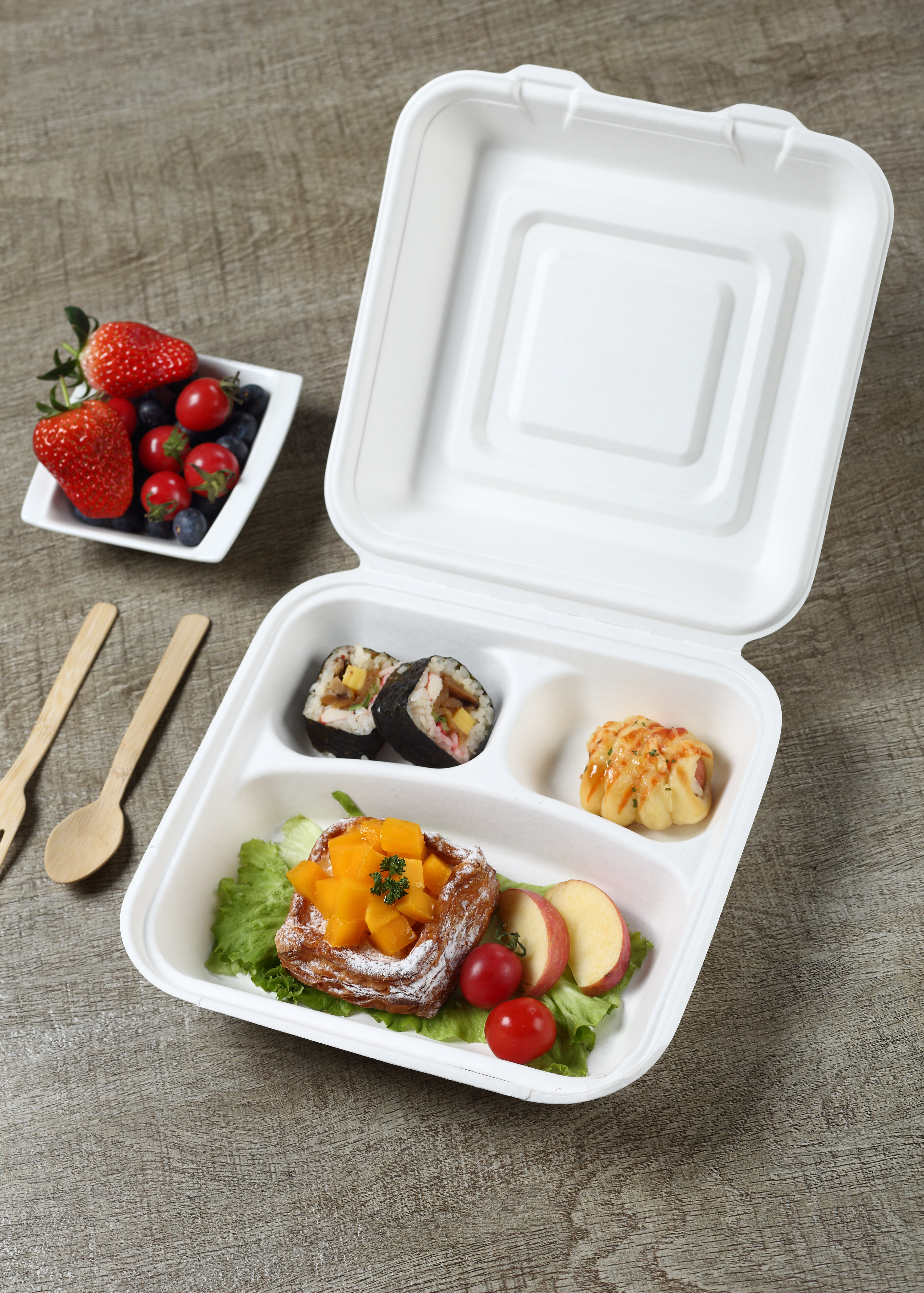 Bulk Order Disposable Food Box With Fold Over Lids 3 Part Food Box For ...