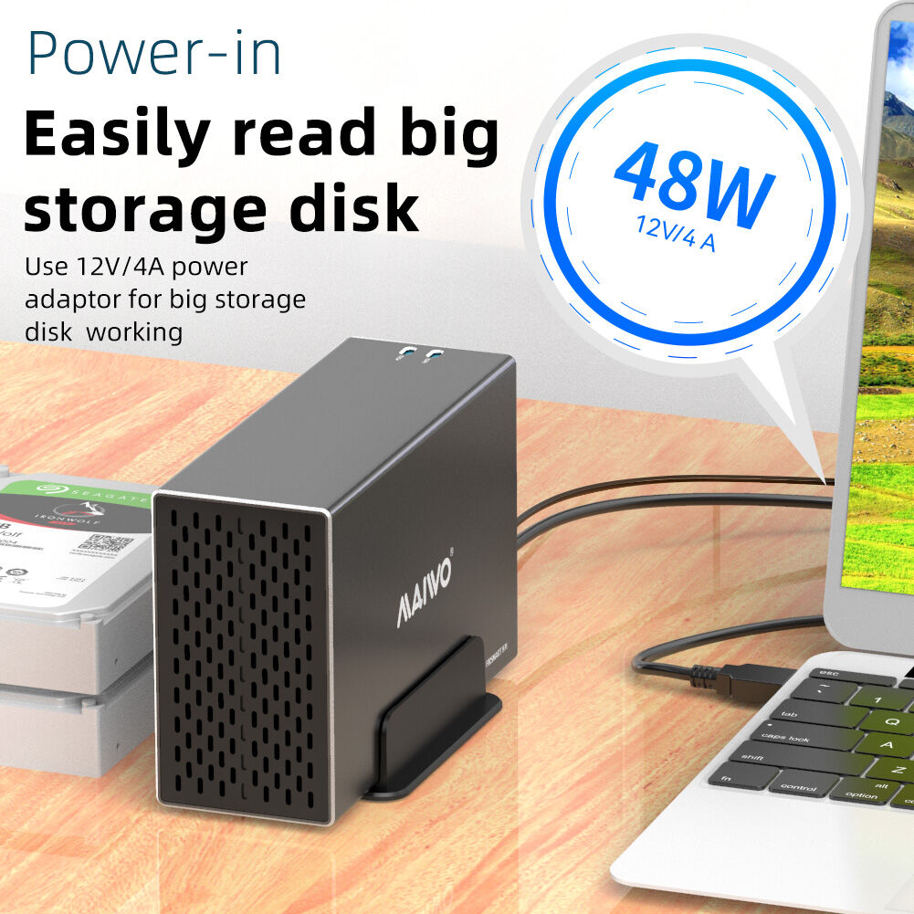 Maiwo K35272c Dual Bay Raid Type C Aluminum Enclosure For 3.5" Sata Hdd ...