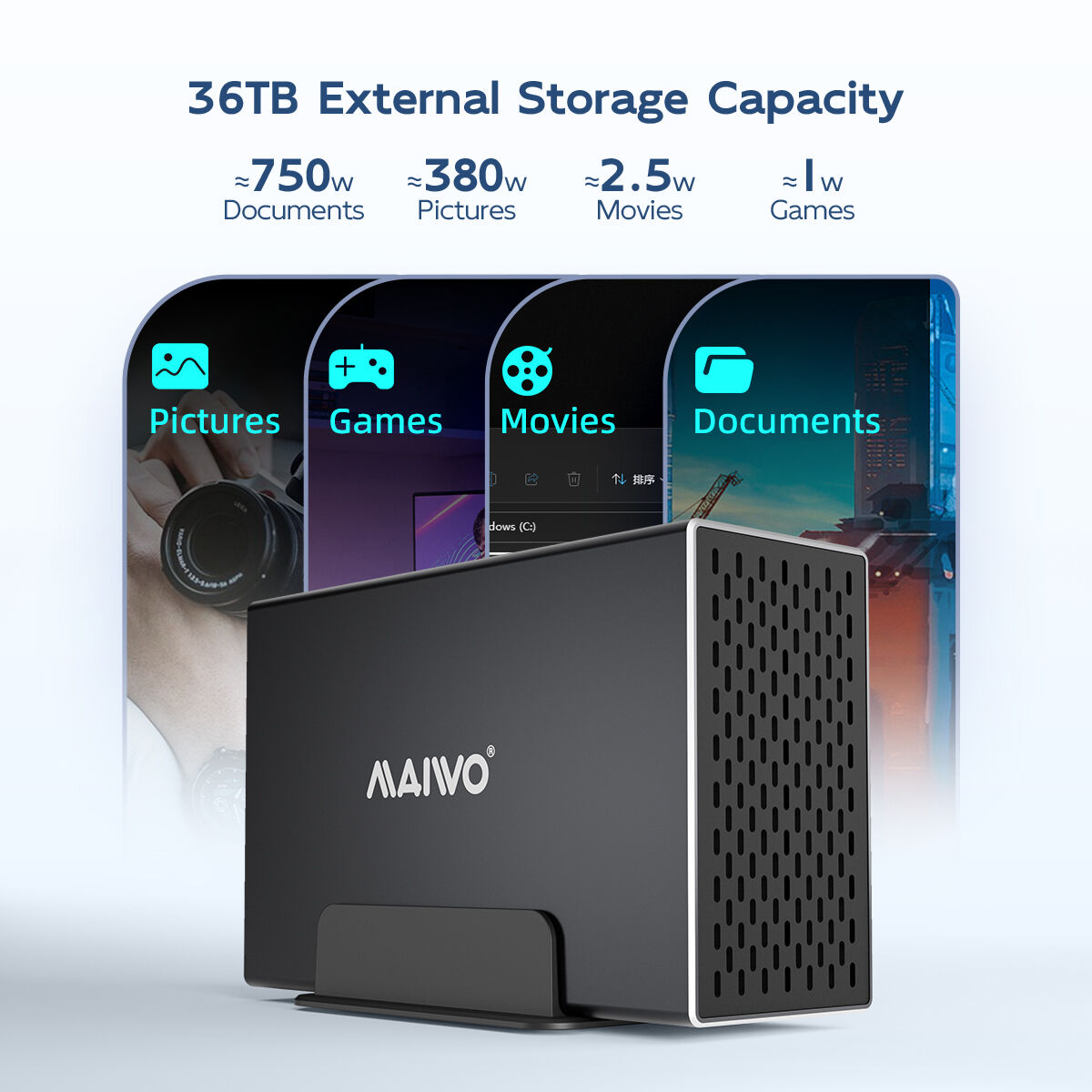 Maiwo K35272u3 Dual Bay Raid Aluminum Enclosure For 3.5" Sata Hdd/ssd 3 ...