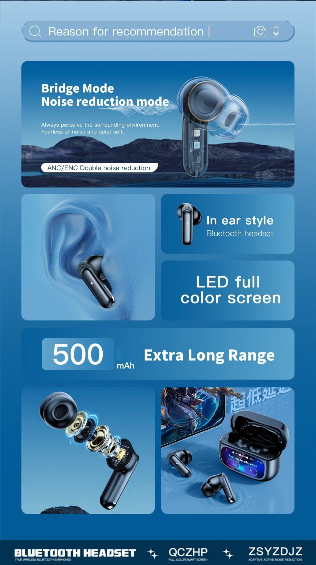 Smart Screen Headphone Hq Sound Anc+enc Transparencytws Earbuds ...