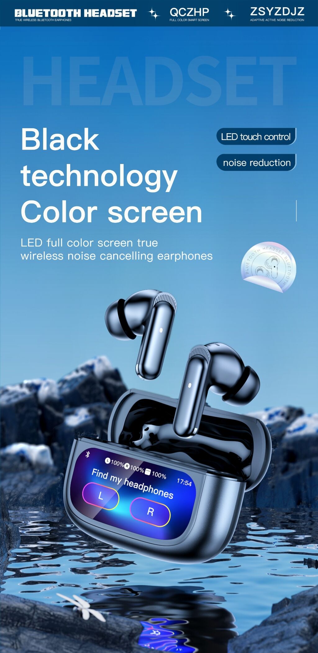 Smart Screen Headphone Hq Sound Anc+enc Transparencytws Earbuds ...