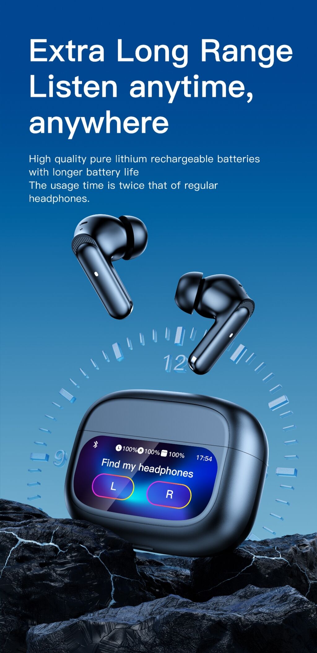 Smart Screen Headphone Hq Sound Anc+enc Transparencytws Earbuds ...