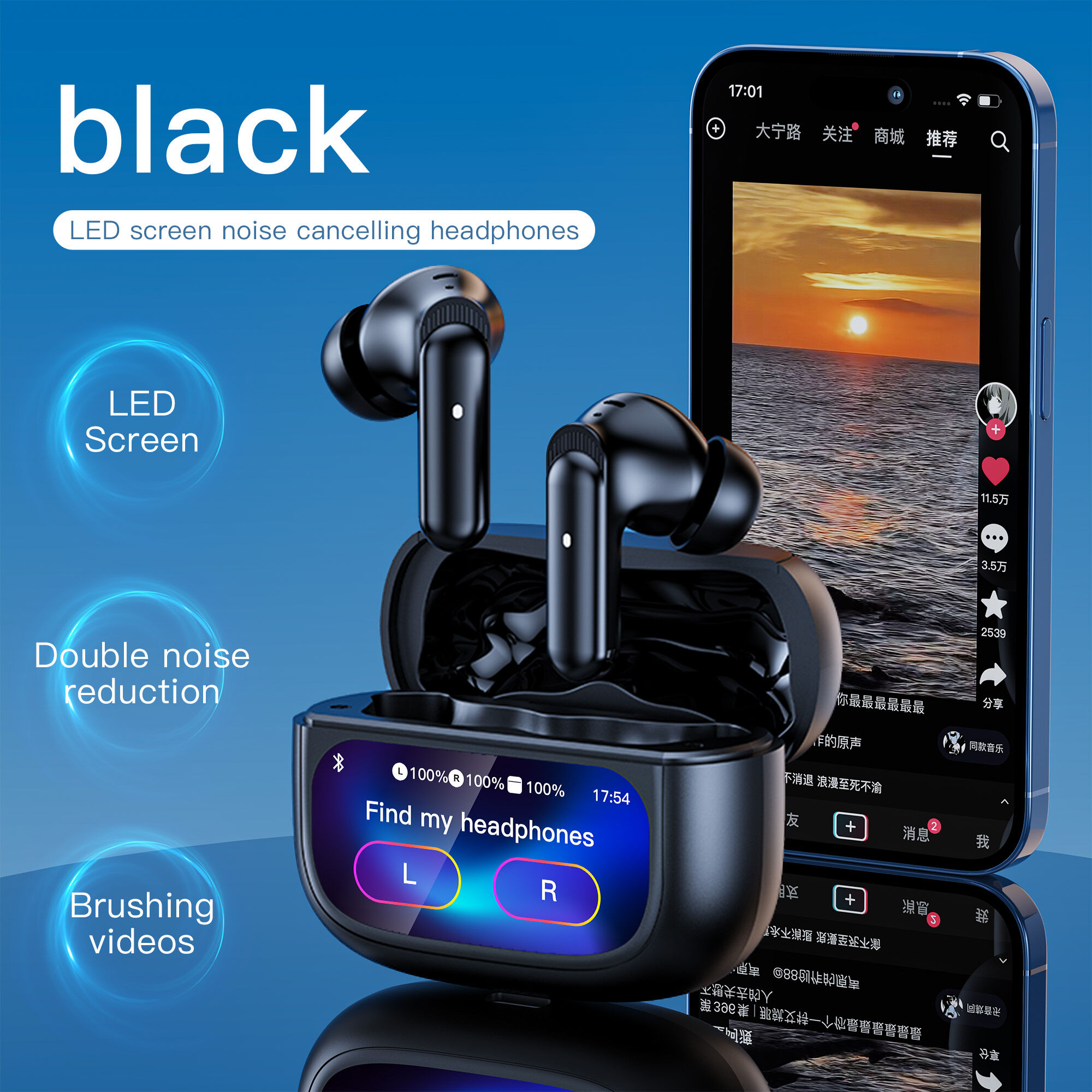 Smart Screen Headphone Hq Sound Anc+enc Transparencytws Earbuds ...