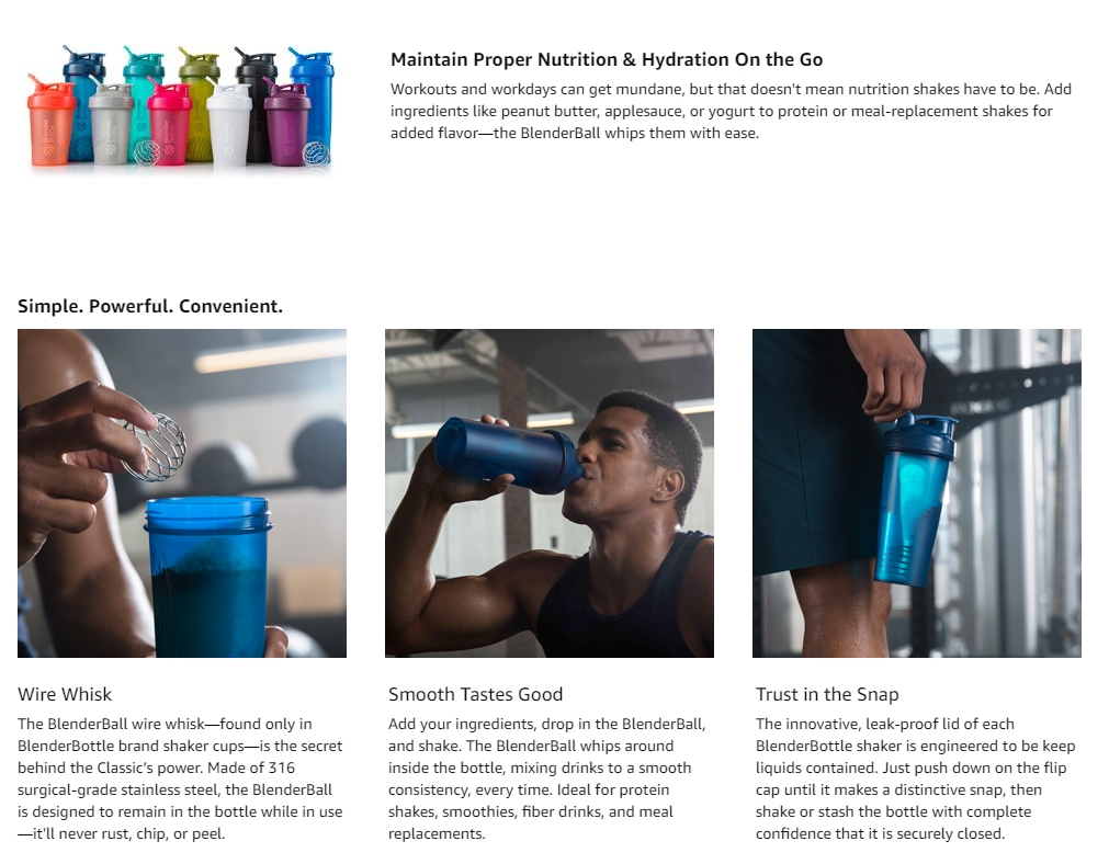 Classic Shaker Bottle Perfect For Protein Shakes And Pre Workout, 28 ...