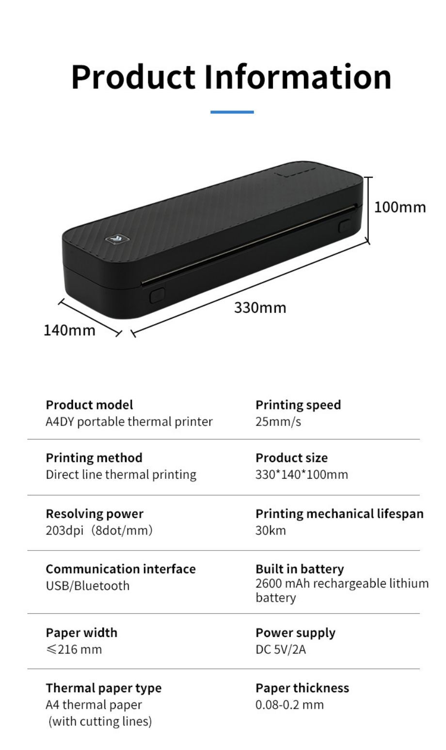 Thermal Printer, Portable Home Printer, Wireless, Connects To Phone ...