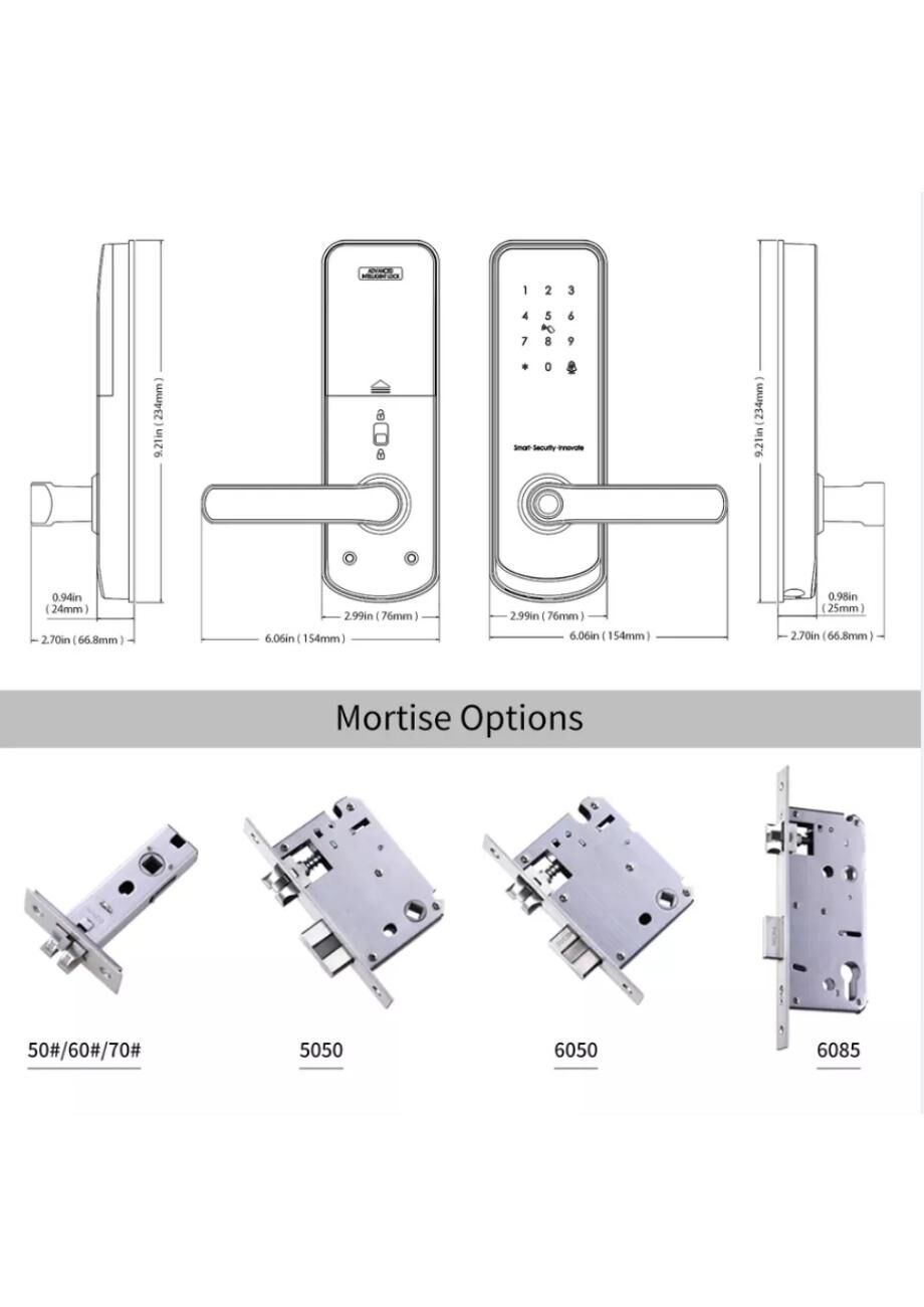High Security Smart Tt Lock Control Fingerprint Code Card Key Function ...