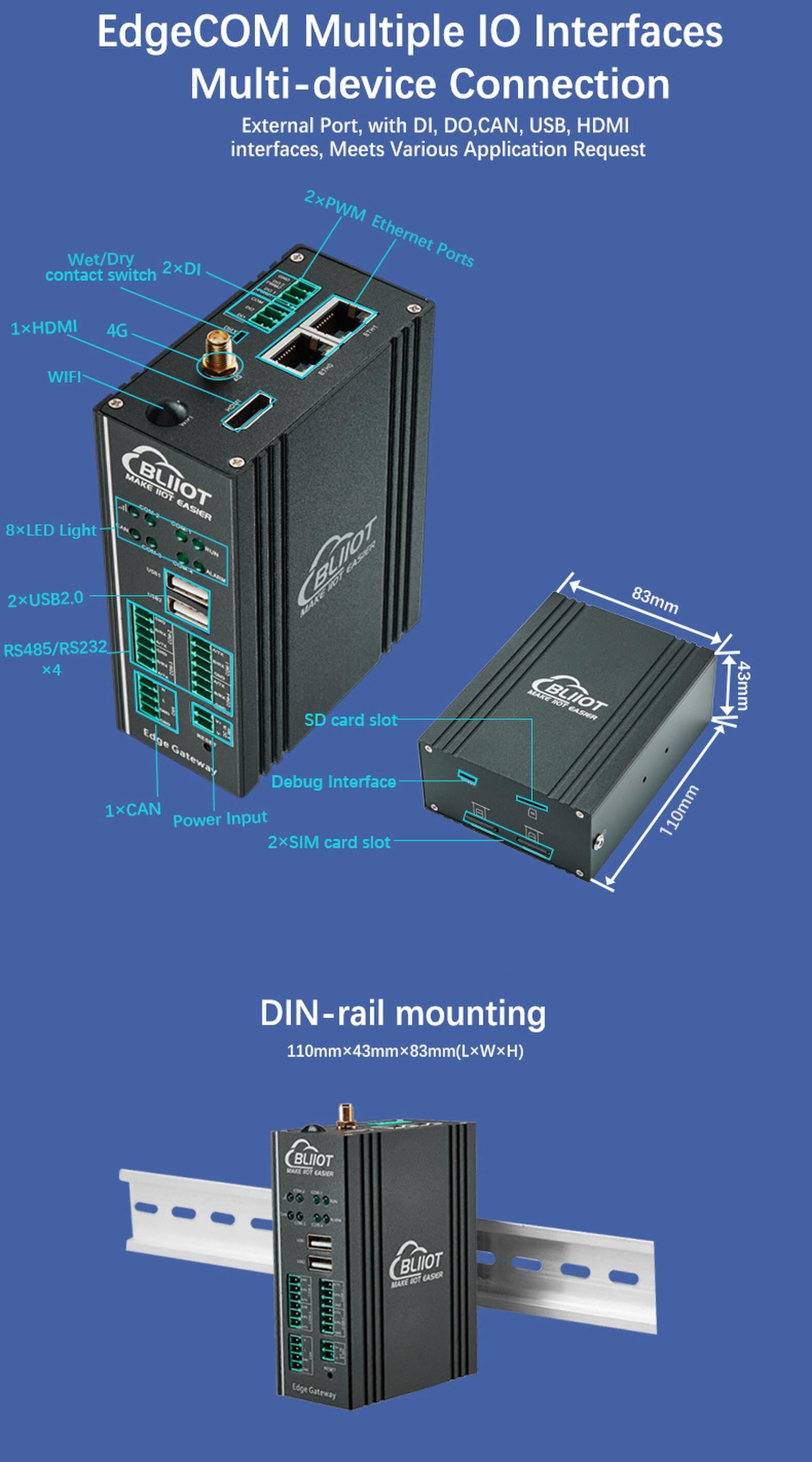 Armxy Series 2g+8g Iiot Computer Gateway With Rs485 4g/wifi Di Do Can For Industrial Automation ...