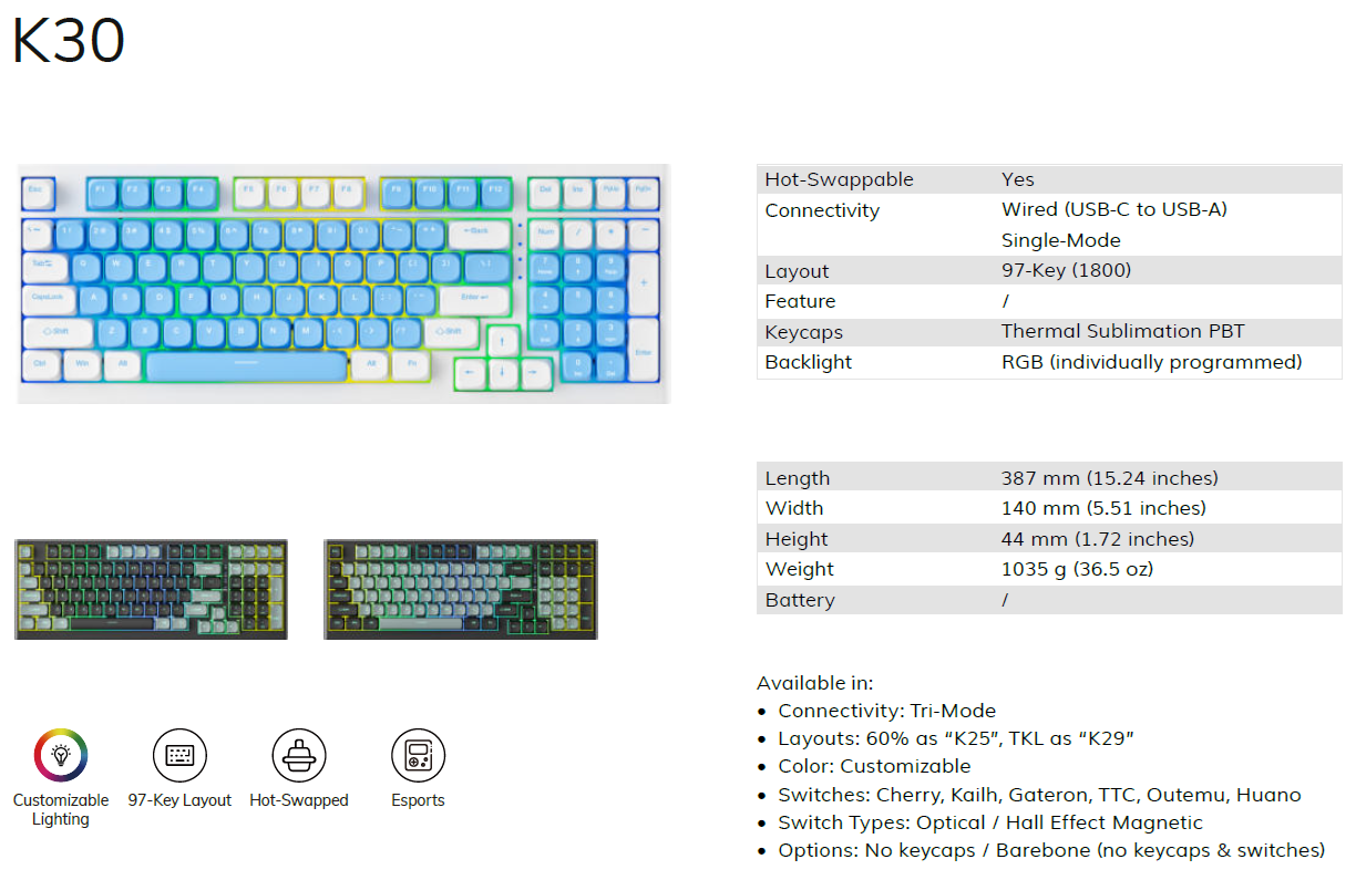 97-key 1800 Hot-swappable Wired Rgb Mechanical Gaming - China Wholesale ...
