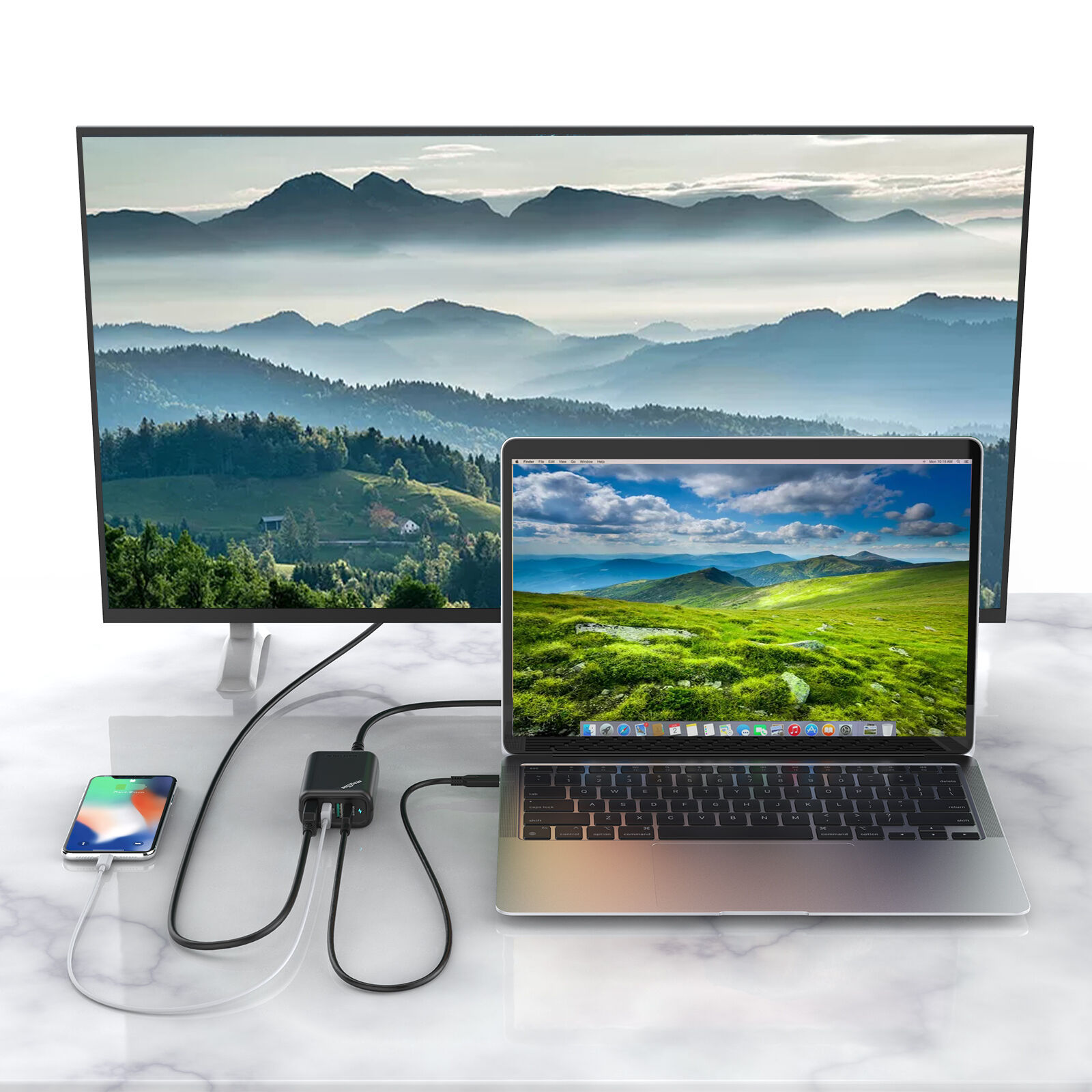 Usb C Docking Station 4 In 2 Hub Full Featured Usb-c Gan 45w Power To ...