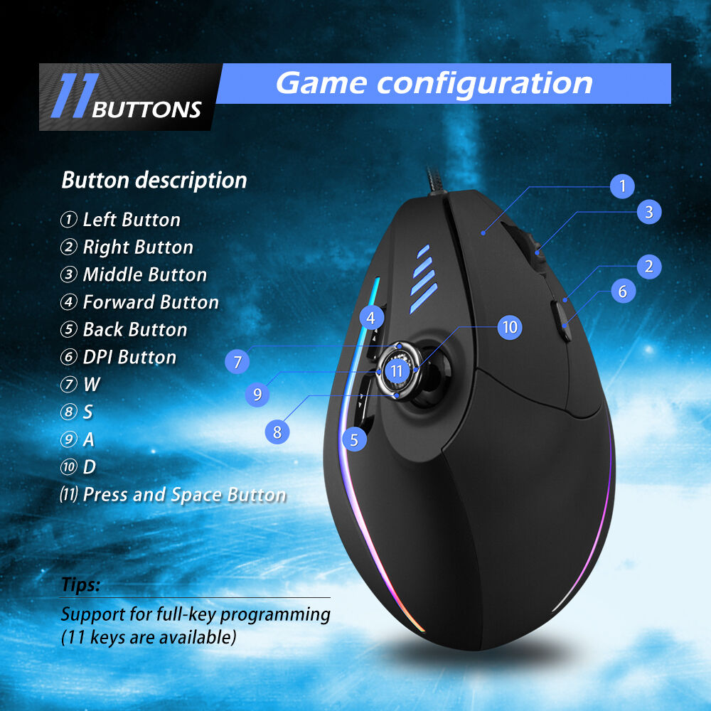 Retailing Wired Rgb Backlight Programmable Vertical Gaming Mouse With 5 ...