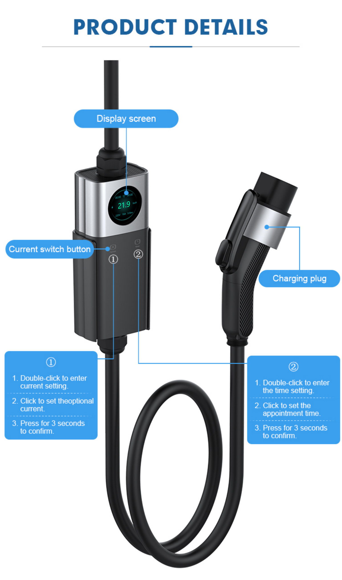 Portable Ev Charger Type1 Type 2 Gbt 3.5kw 7kw 11kw 22kw Charging ...