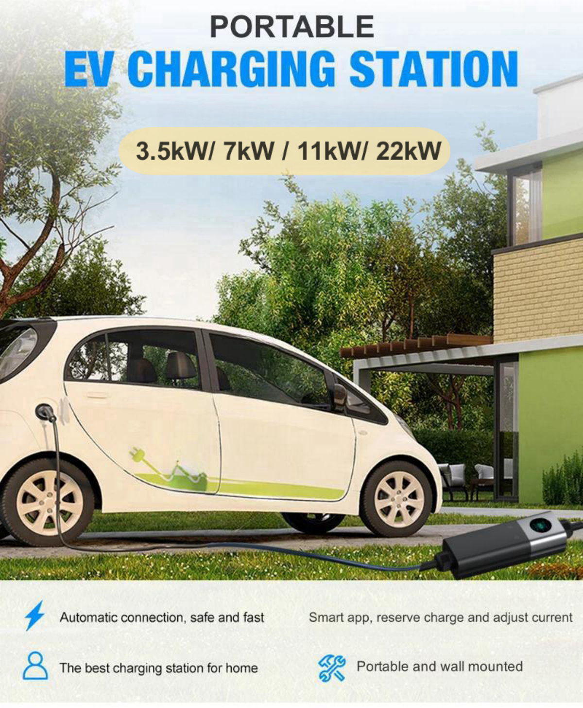 Portable Ev Charger Type1 Type 2 Gbt 3.5kw 7kw 11kw 22kw Charging ...