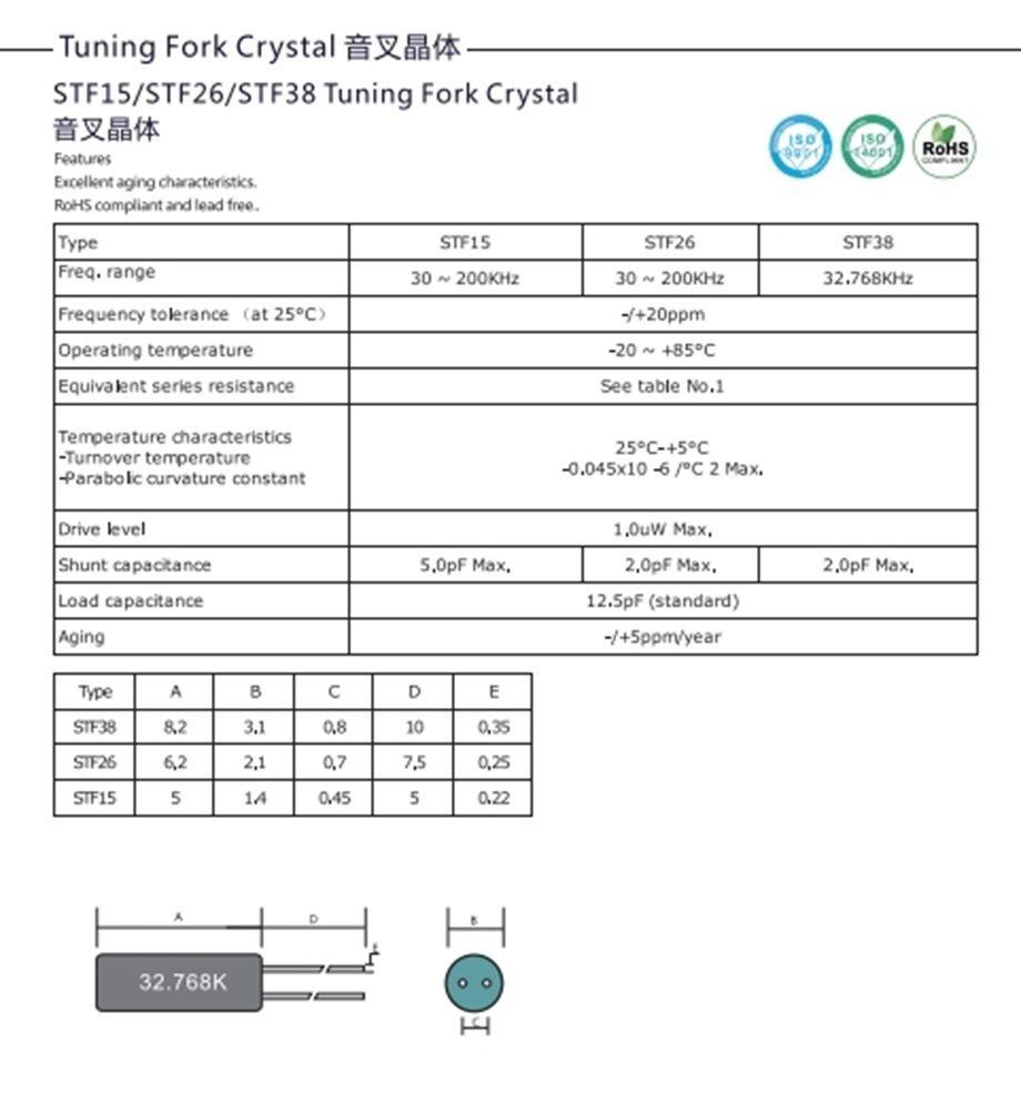 Strongfirst Tuning Fork Crystal 32.768khz -/+20ppm -20 ~ +85°c 1.0uv ...