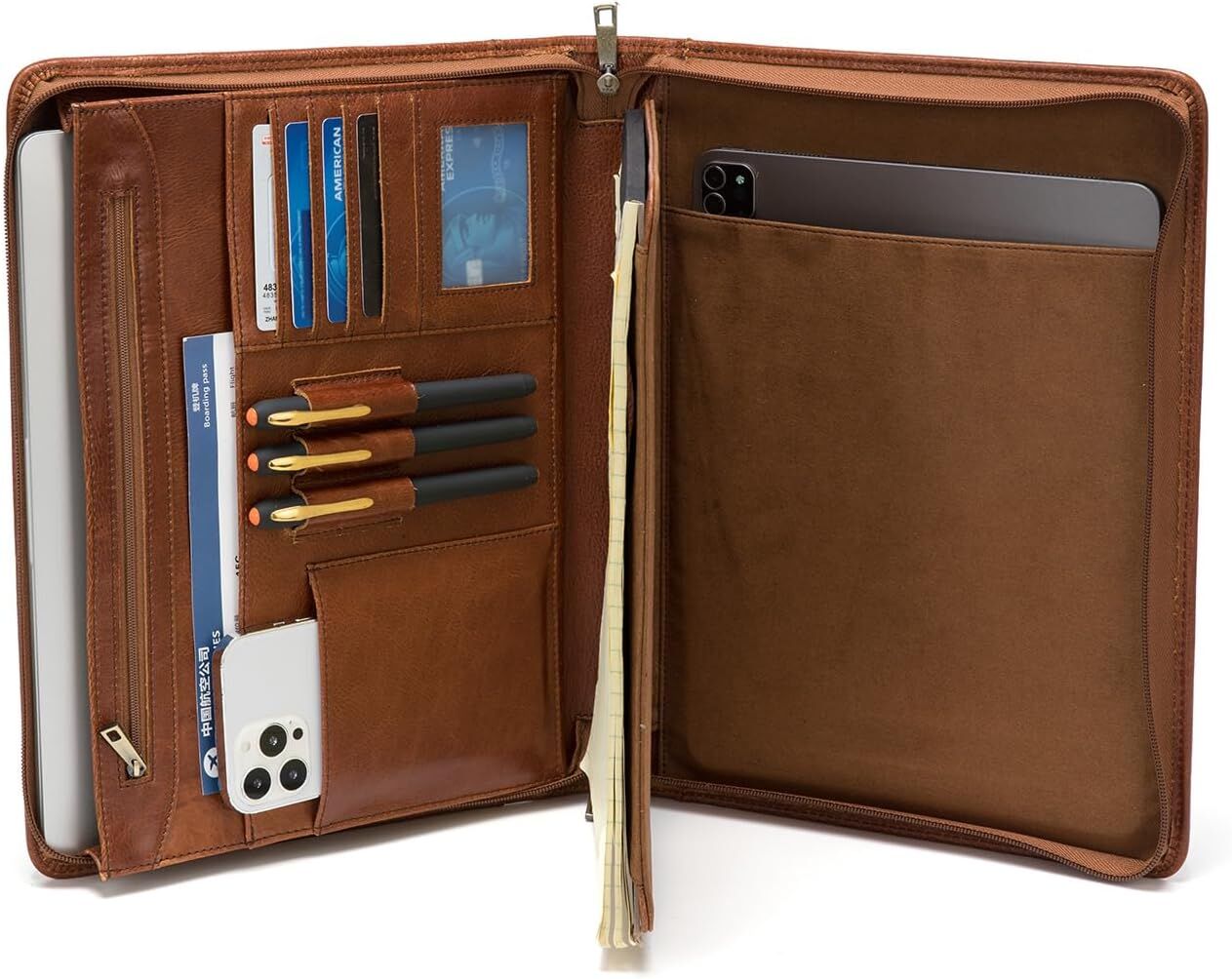 Luxury Leather Portfolio With Card Holders Custom Padfolio With Zipper ...