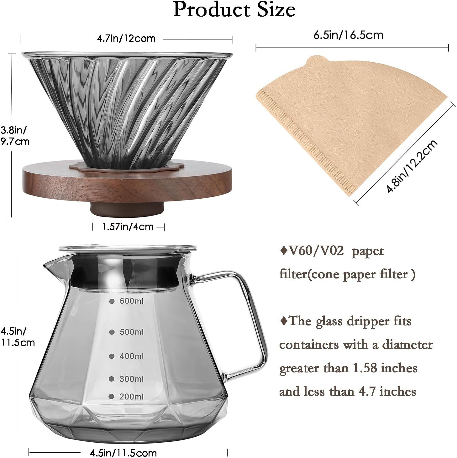 Gray Pour Over Coffee Maker, 20 Oz Borosilicate Glass Carafe , Drip ...