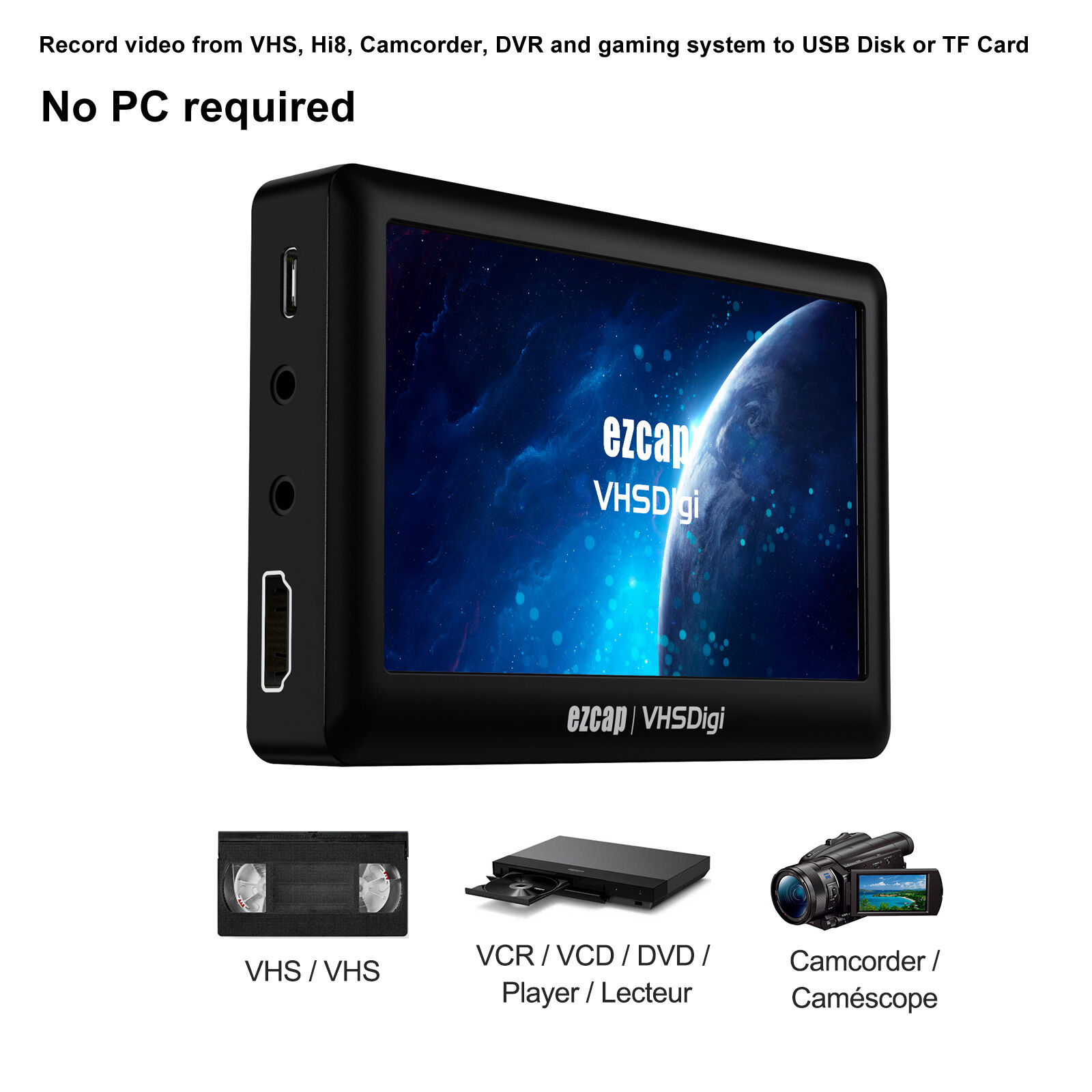 Ezcap180 Vhs To Digital Converter Vhs Digitizer Standalone Analog Video ...