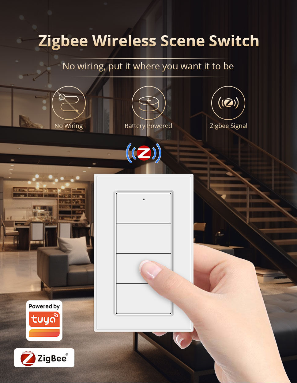 Zemismart 4 Gangs Tuya Zigbee Wireless Scene Switch Battery Powered ...