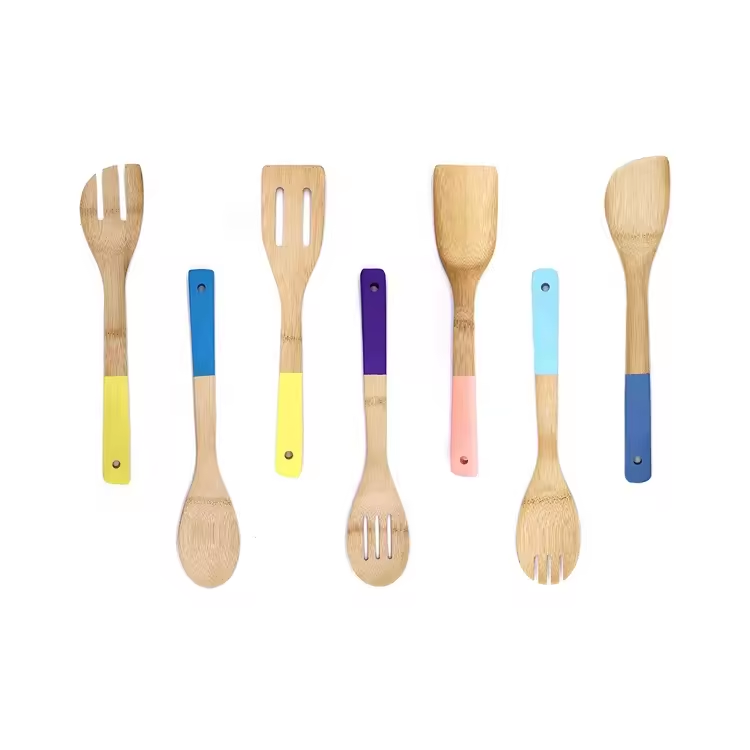 5 Piece Bamboo Wood Nonstick Cooking Utensils - Wooden Spoons And ...