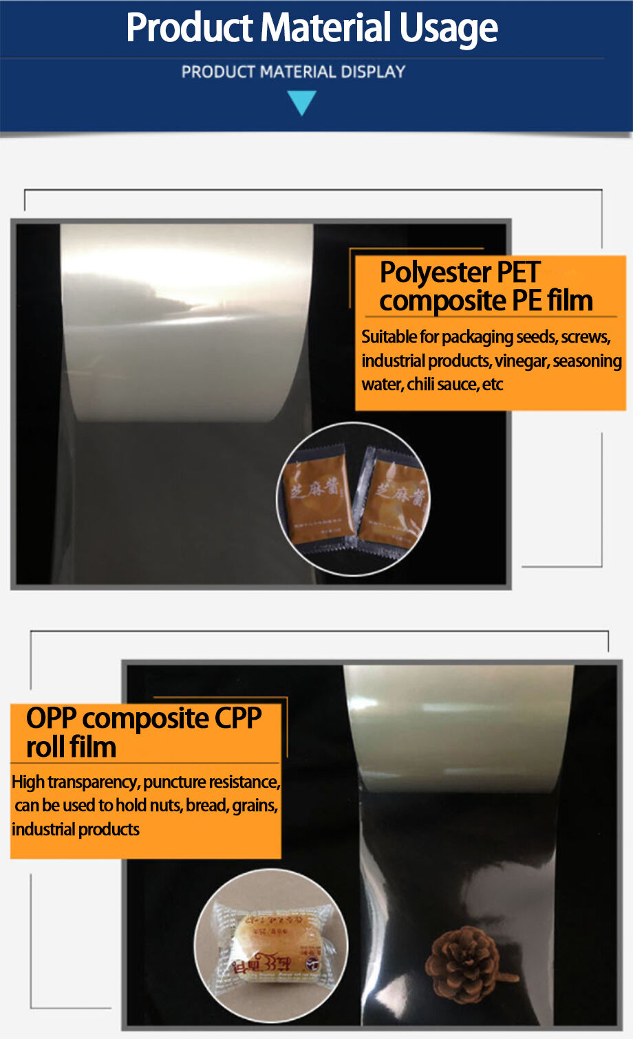 Transparent Plastic Pla Pe Pet Cpp Film Bag Rolls For Flexible Snacks ...
