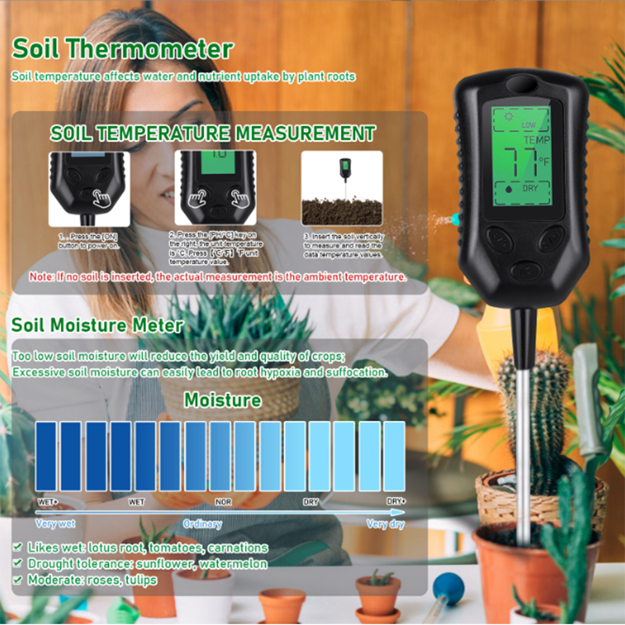 Factory Direct High Quality China Wholesale Amt321 4 In 1 Soil Ph Moisture Light Temperature ...