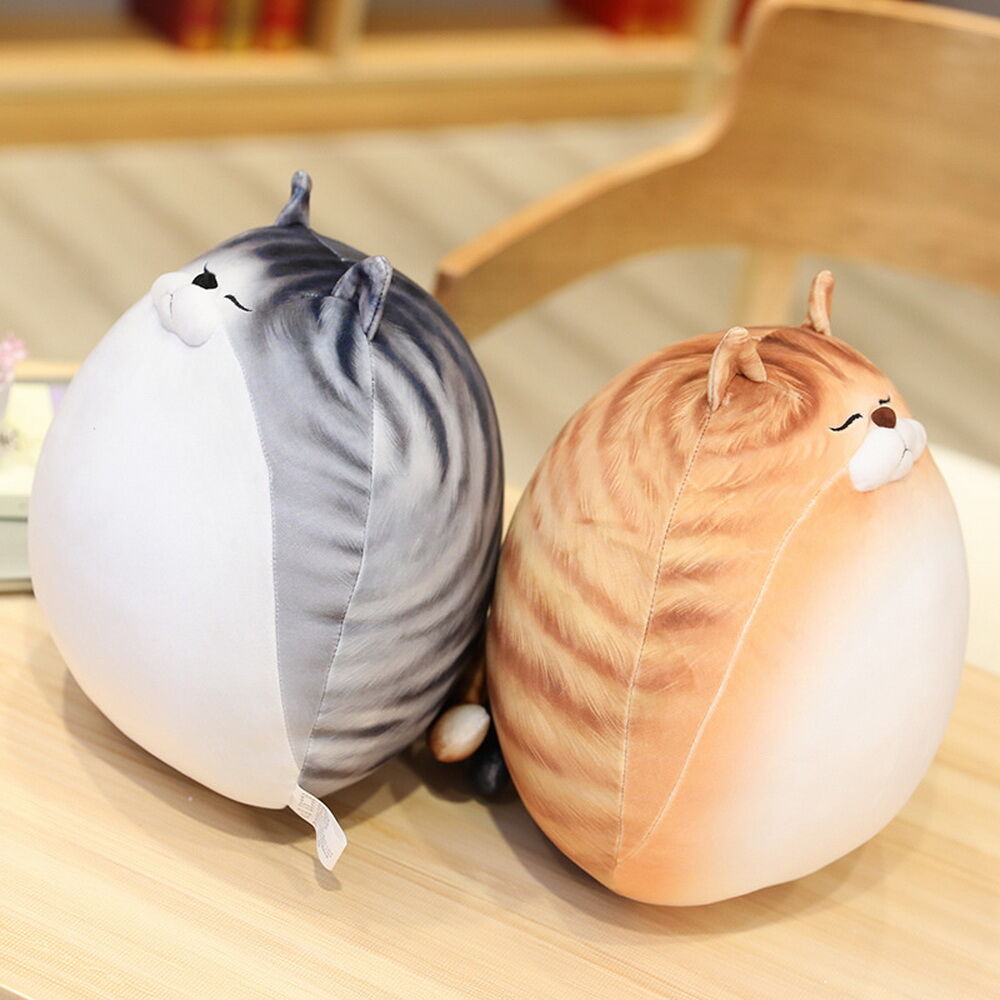 Cat Plush Stuffed Toy Animal Cylindrical Body Pillow Super Soft Fat Cat ...