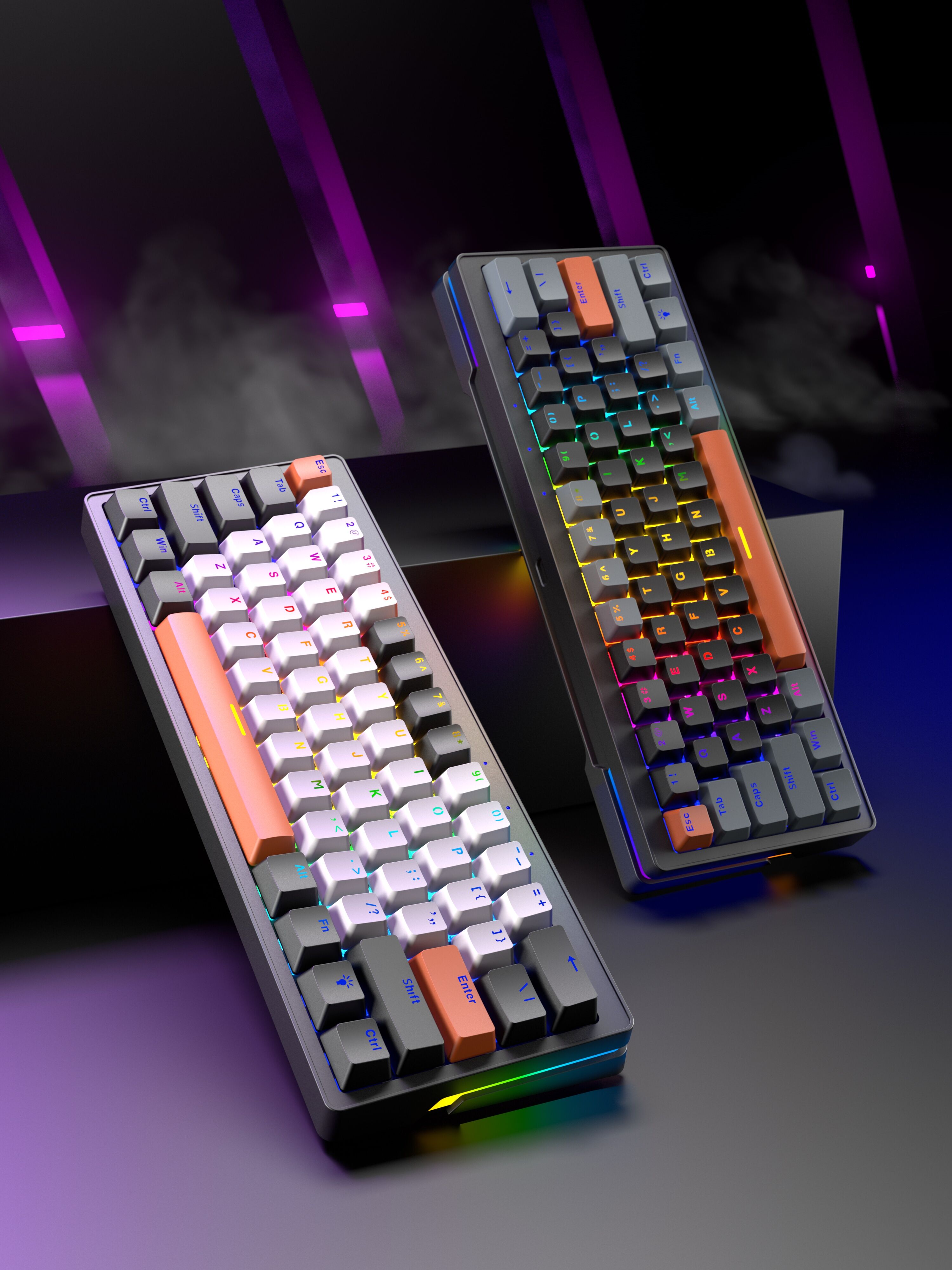 60% Size Compact Rgb Mechanical Keyboard, Rgb Side & Bottom Streaming ...