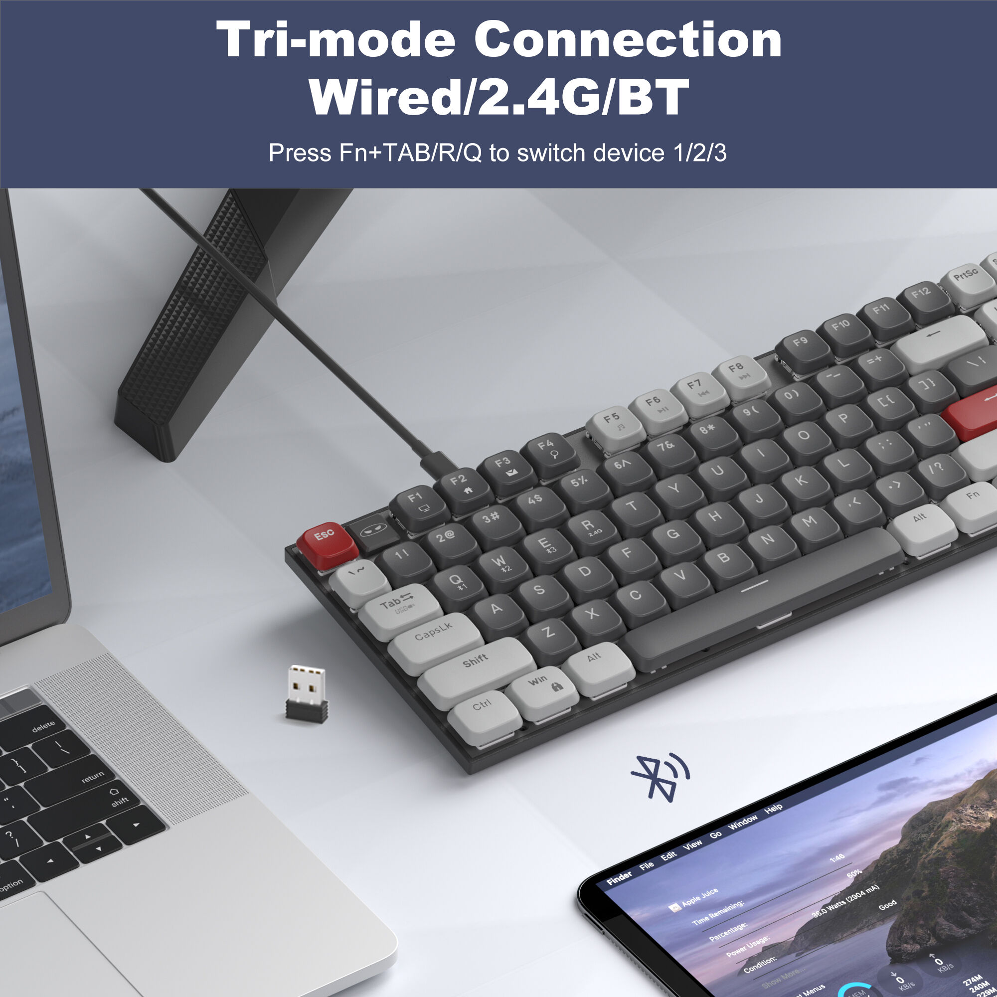 Magegee Moon104 Tri-mode Mechanical Keyboard Rgb Light Sky Grey Color ...