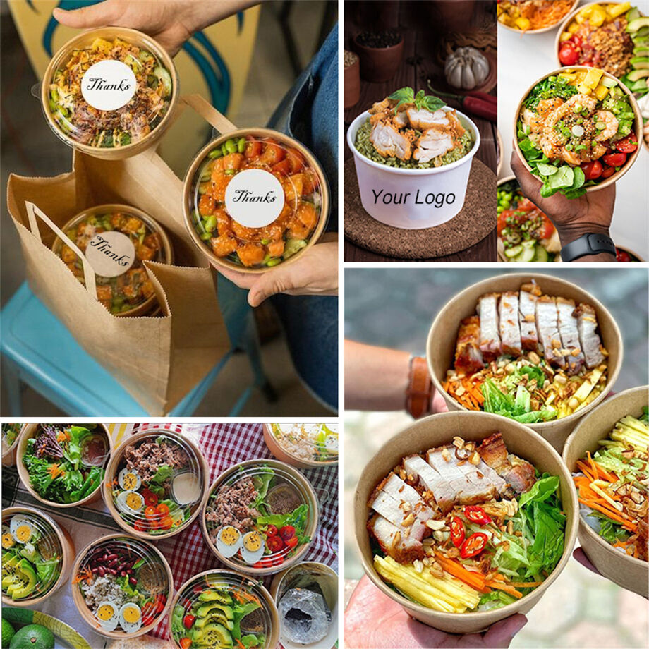 Paper Bowls Custom Printed Kraft Paper Bowls Food Packaging Take Away ...
