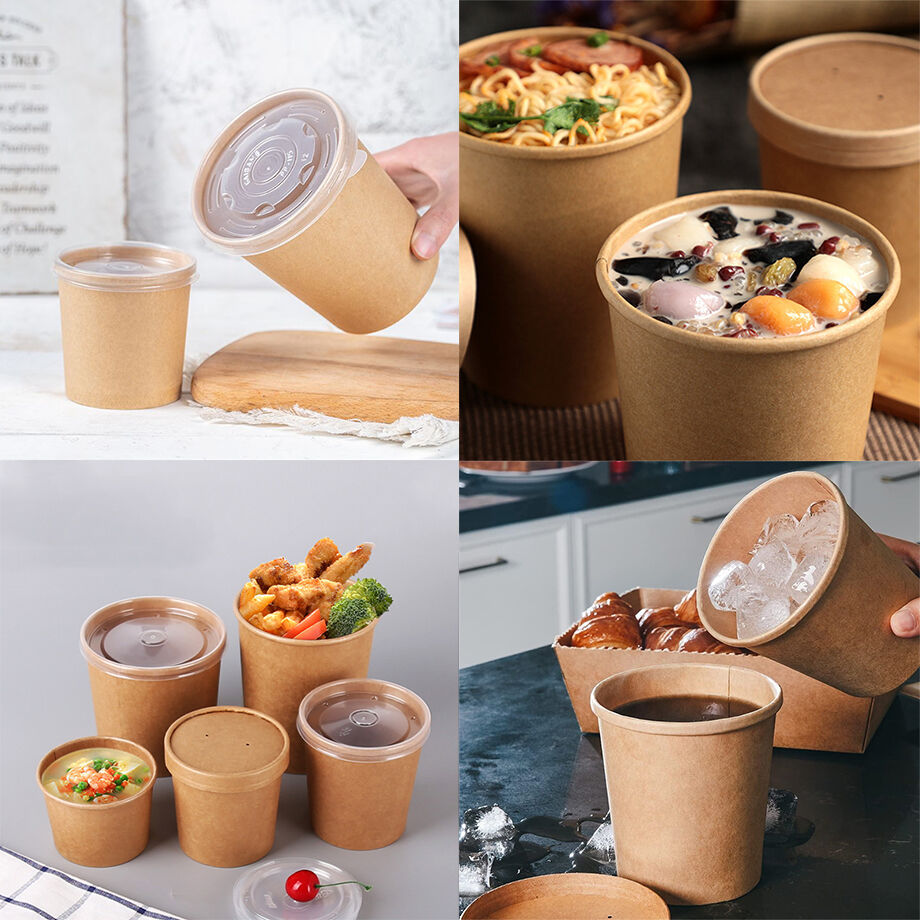 Paper Bowl Eco Friendly Kraft Paper Bowls With Lids Custom Logo ...