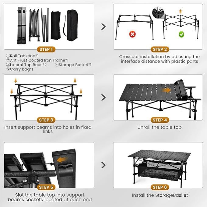 Camping Table That Fold Up Lightweight, Aluminum Folding Table Roll Up Table With Easy Carrying ...