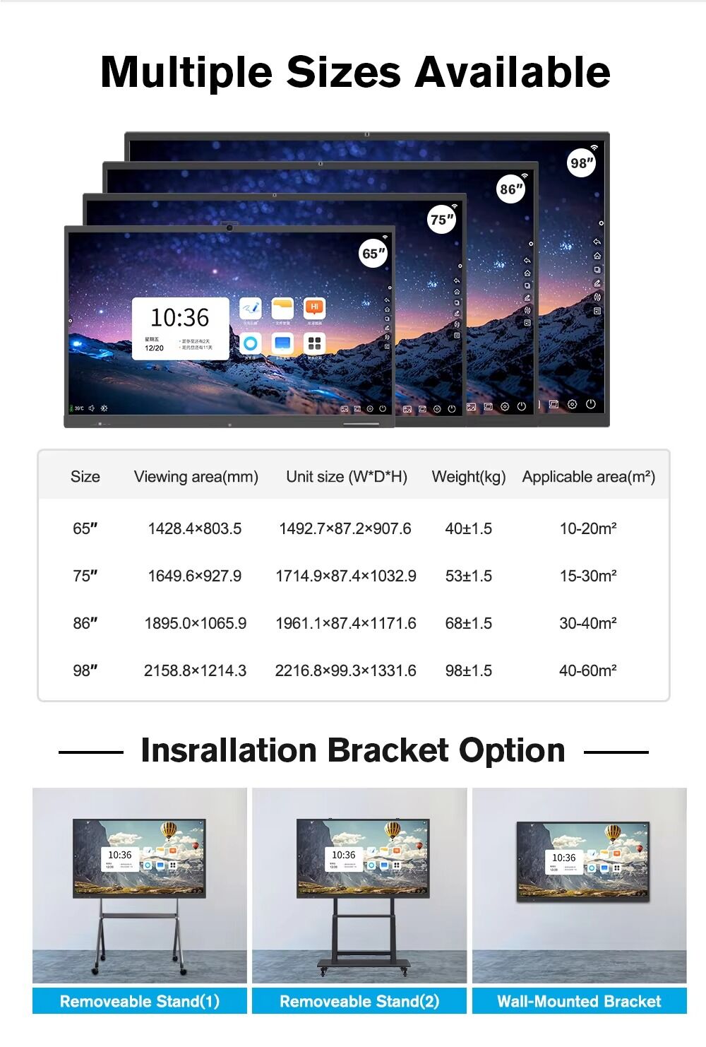 Manufacturer 55/65/75/85/98/110 Inch Lcd Display Smart Board ...