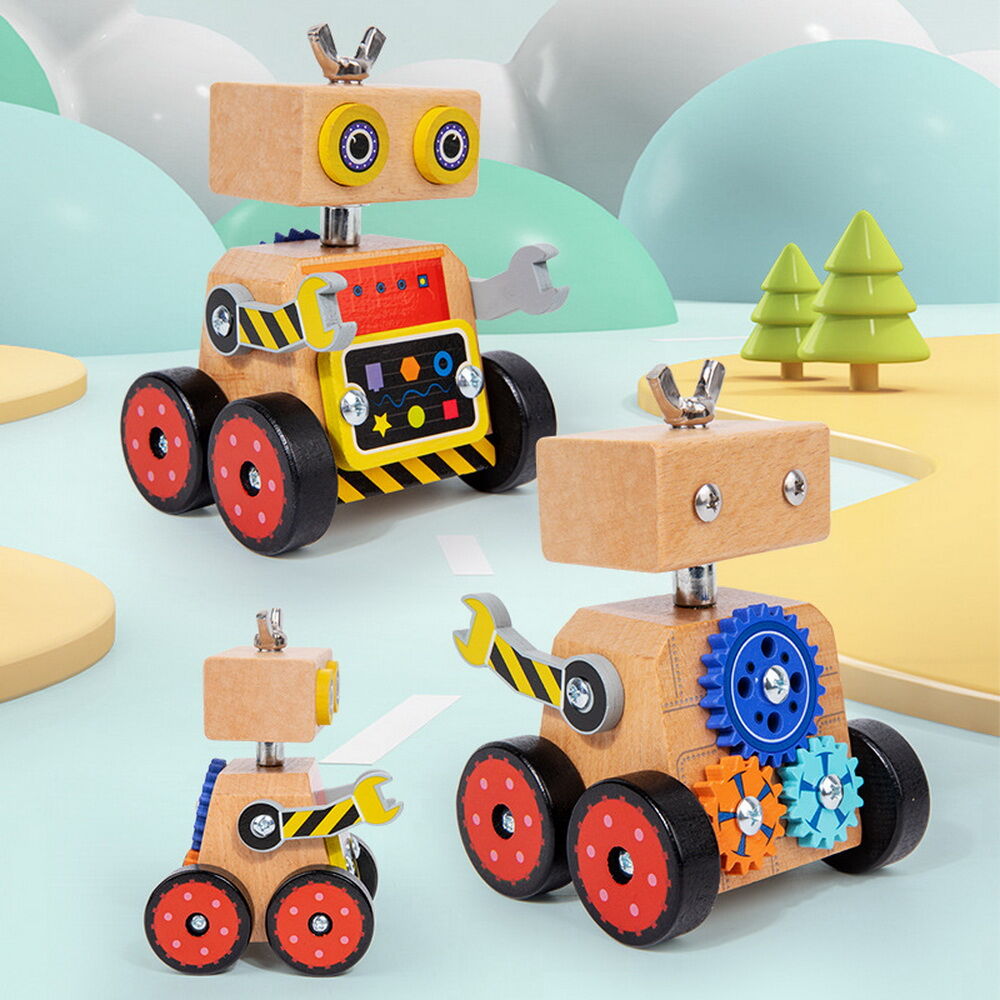 Wooden Educational Toy Handmade Assembling Wooden Robot Car Toddler ...