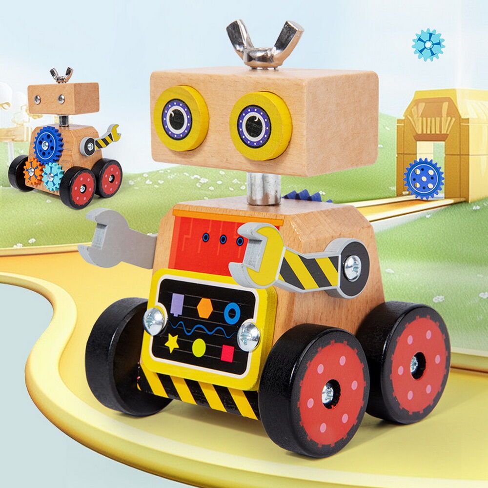 Wooden Educational Toy Handmade Assembling Wooden Robot Car Toddler ...