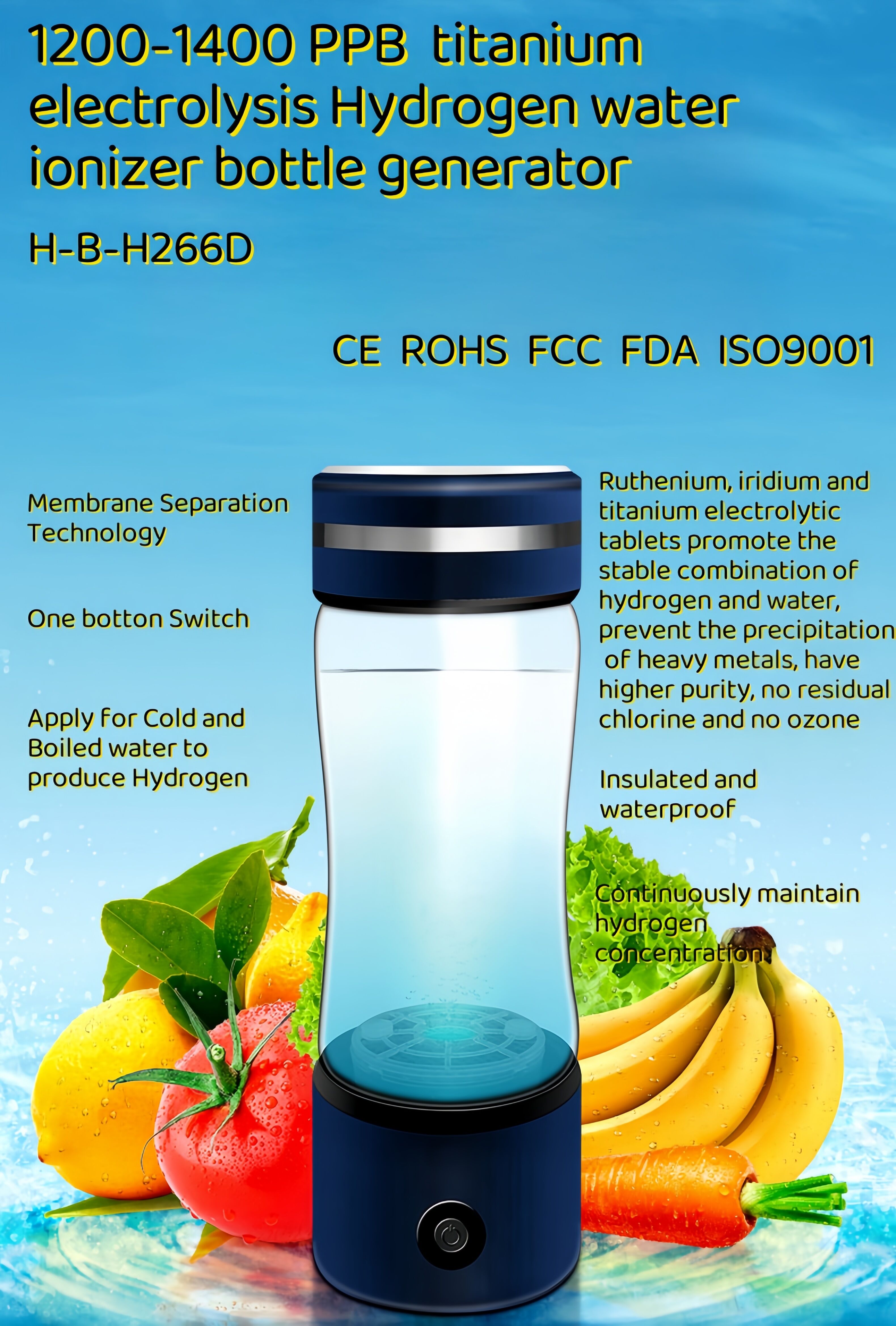 1200-1400 Ppb Portable Smart Hydrogen Water Fast Electrolysis Ionizer ...