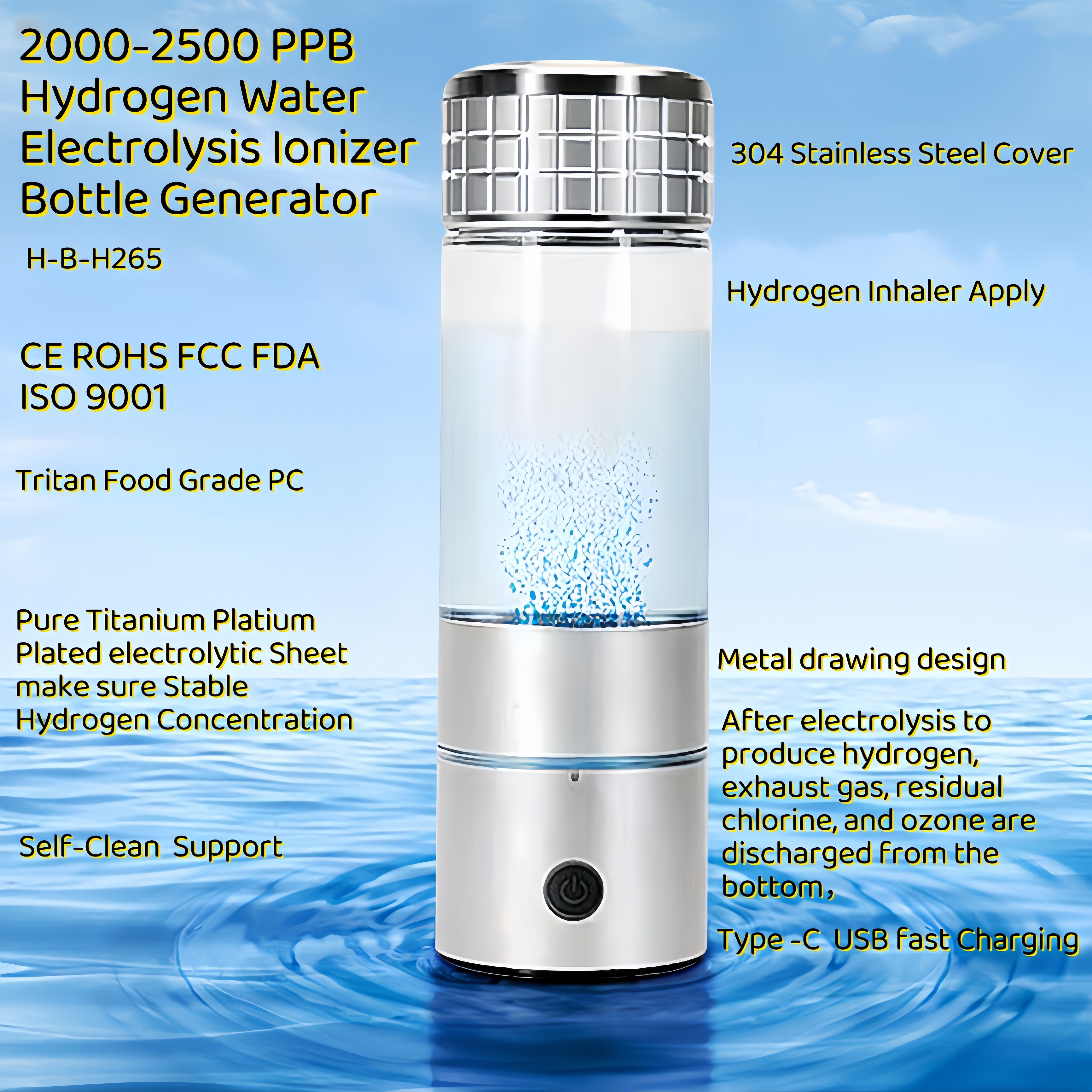 2000-2500 Ppb Spe Pem Hydrogen Water Electrolysis Ionizer Generator Molecular Hydrgen Water ...